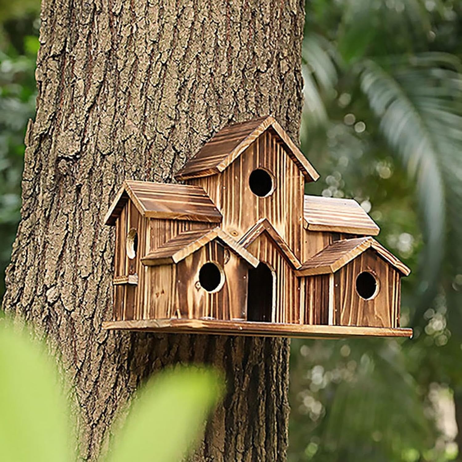 Outdoor Rustic Wood Bird House: 5 Holes, Perfect for Patio, Lawn ...