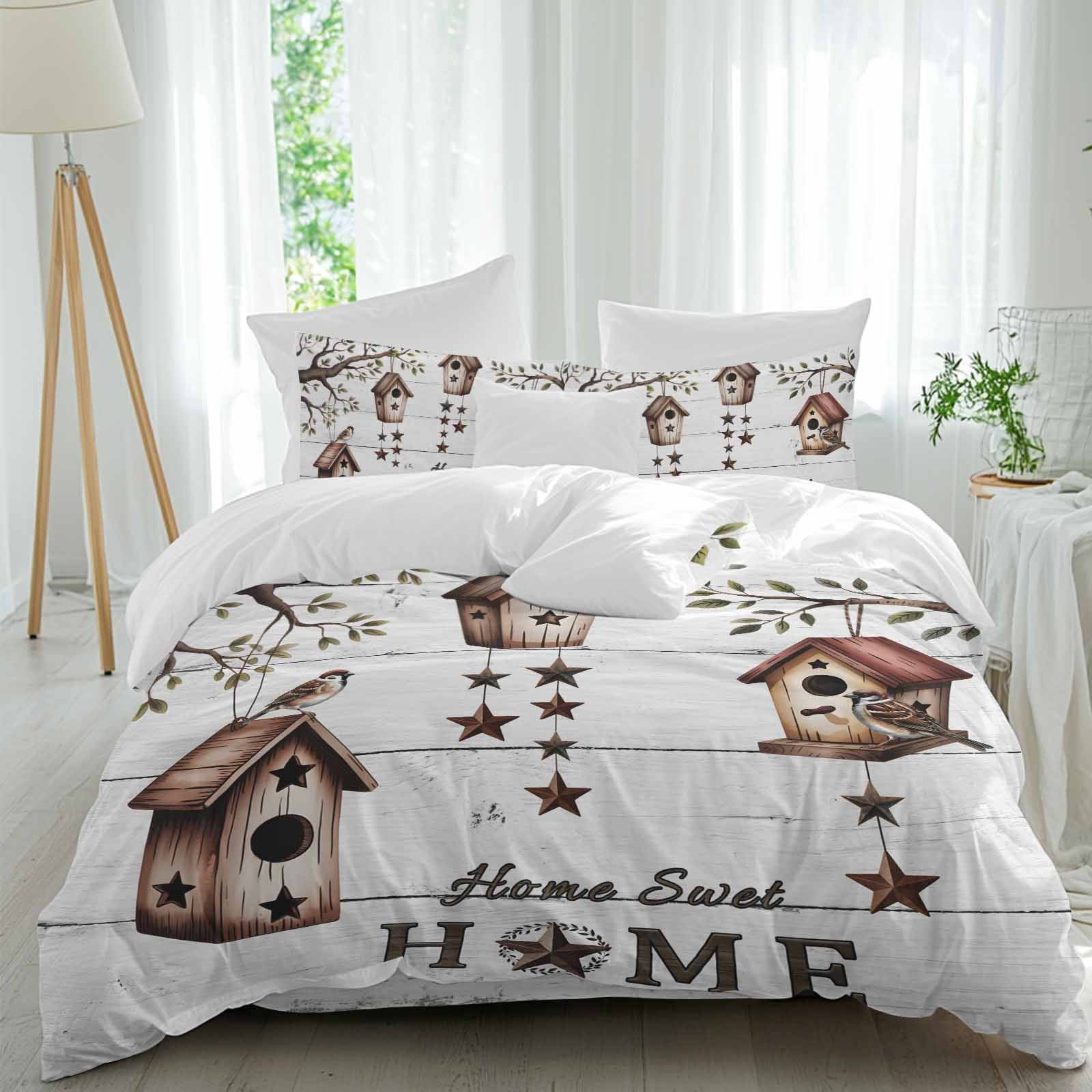 Bird Houses 4 Piece Duvet Cover Set Queen Size Sparrows Home Sweet ...