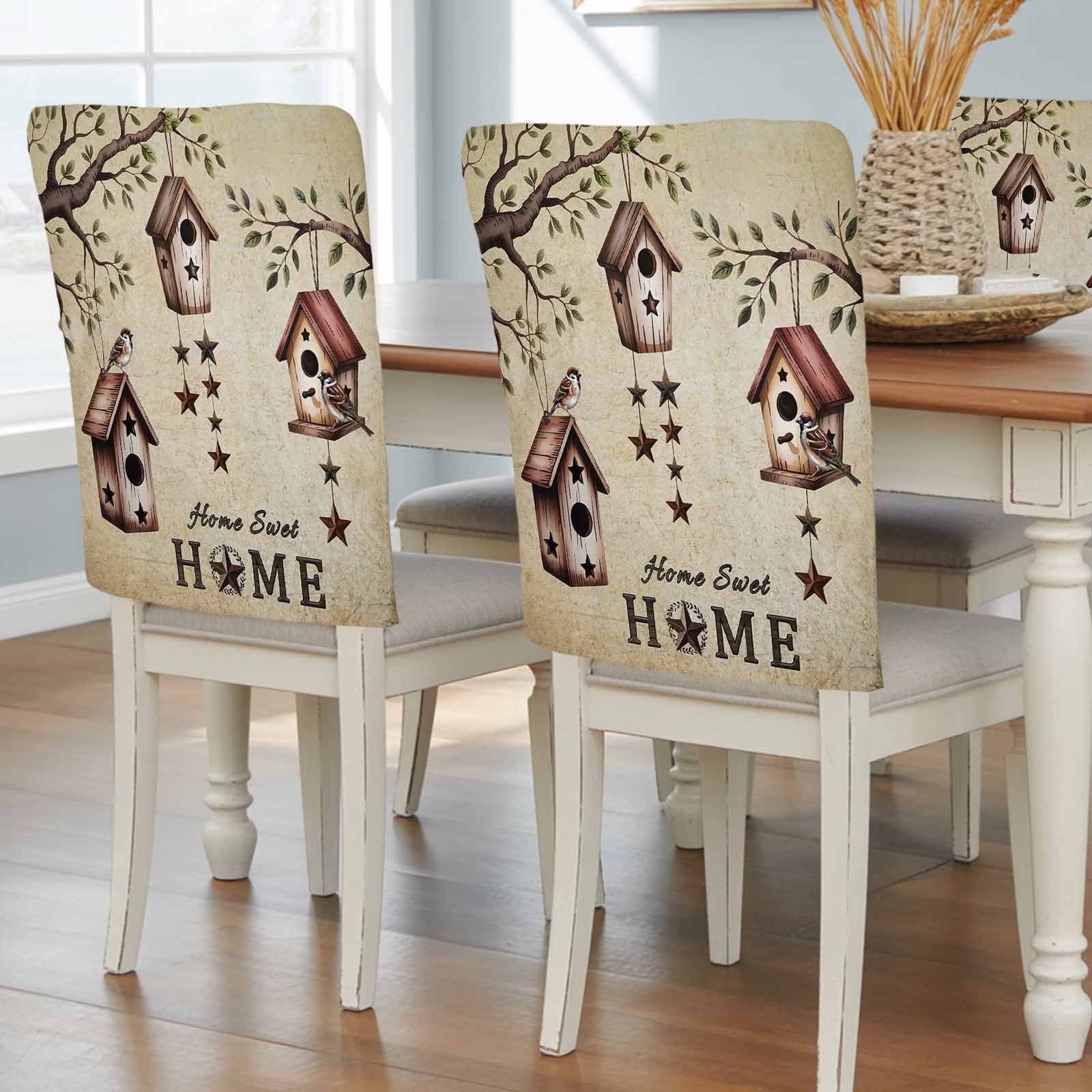 Bird Houses Dining Chair Back Cover Only, Vintage Sparrows Home Sweet ...