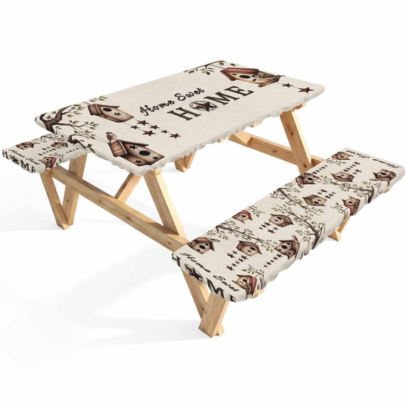 Bird Houses Picnic Table Cover with Bench Covers Sparrows Home Sweet ...