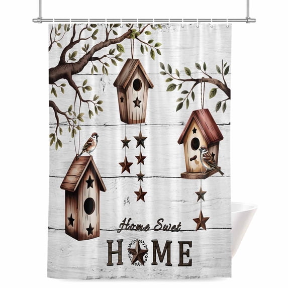 Bird Houses Shower Curtains for Bathroom, Sparrows Home Sweet Branch ...