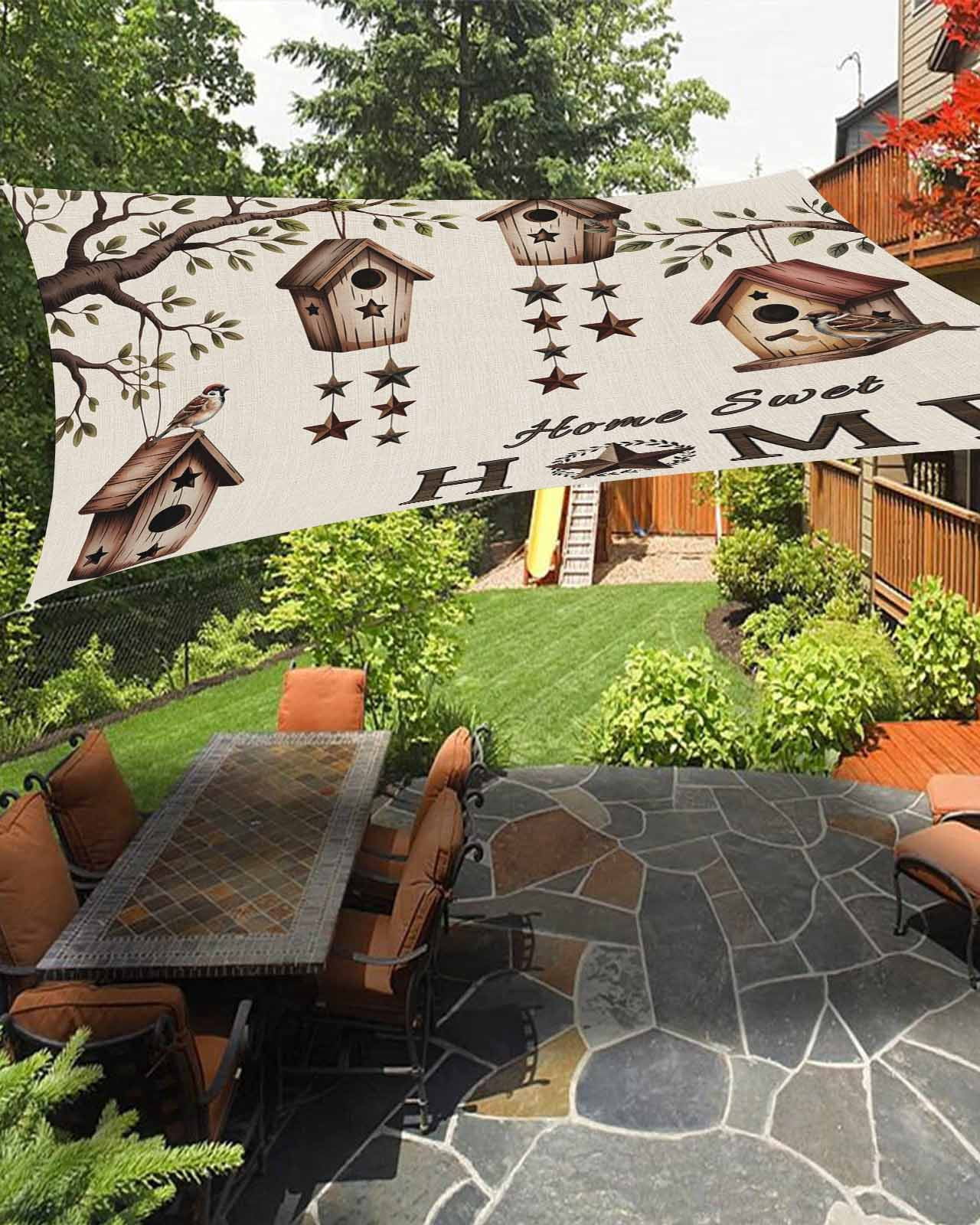 Bird Houses Sun Shade Sail 12'X16' Sparrows Home Sweet Branch Star ...