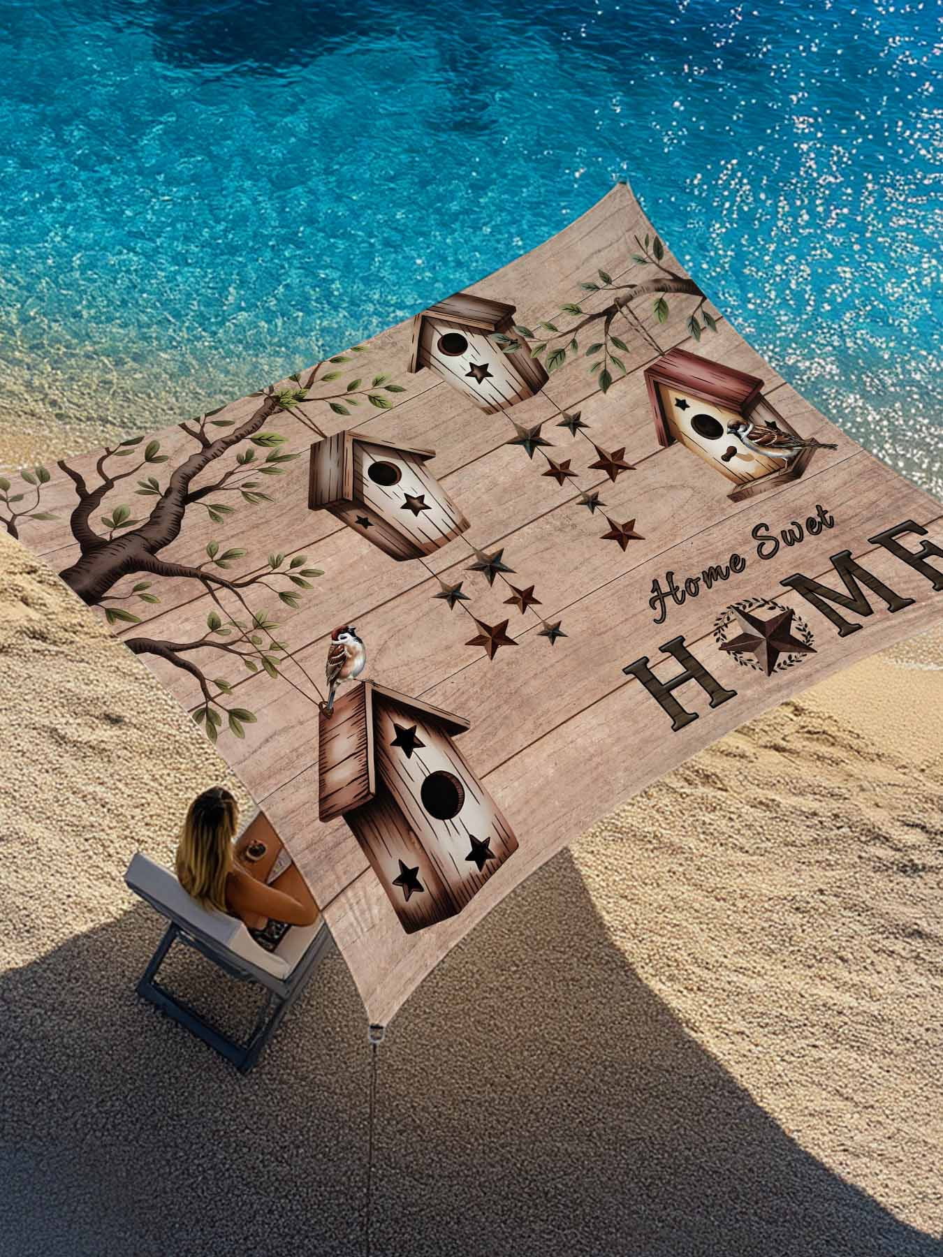 Bird Houses Sun Shade Sail 12' x 16', Sparrows Home Sweet Branch Star ...