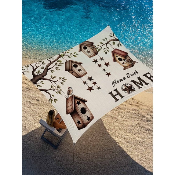 Bird Houses Sun Shade Sail 12' x 16', Sparrows Home Sweet Branch Star ...