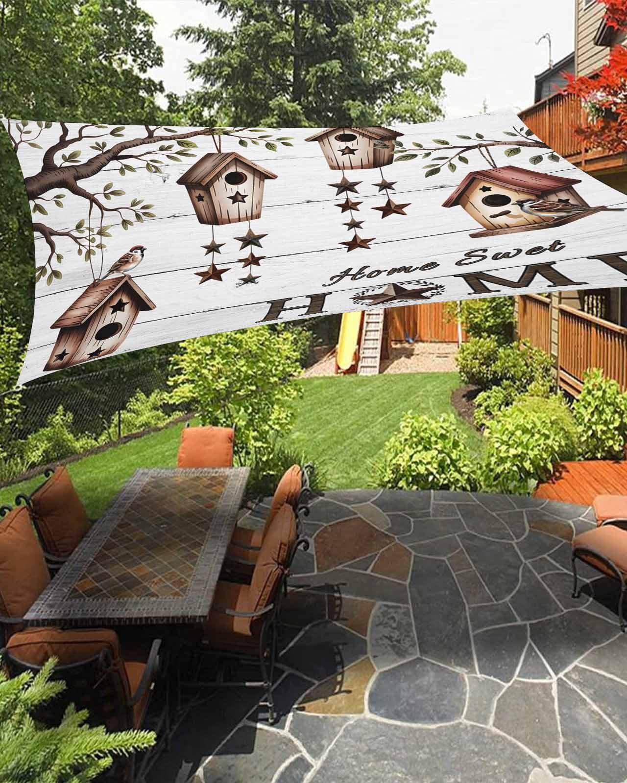 Bird Houses Sun Shade Sail 6.5'X10' Sparrows Home Sweet Branch Star ...