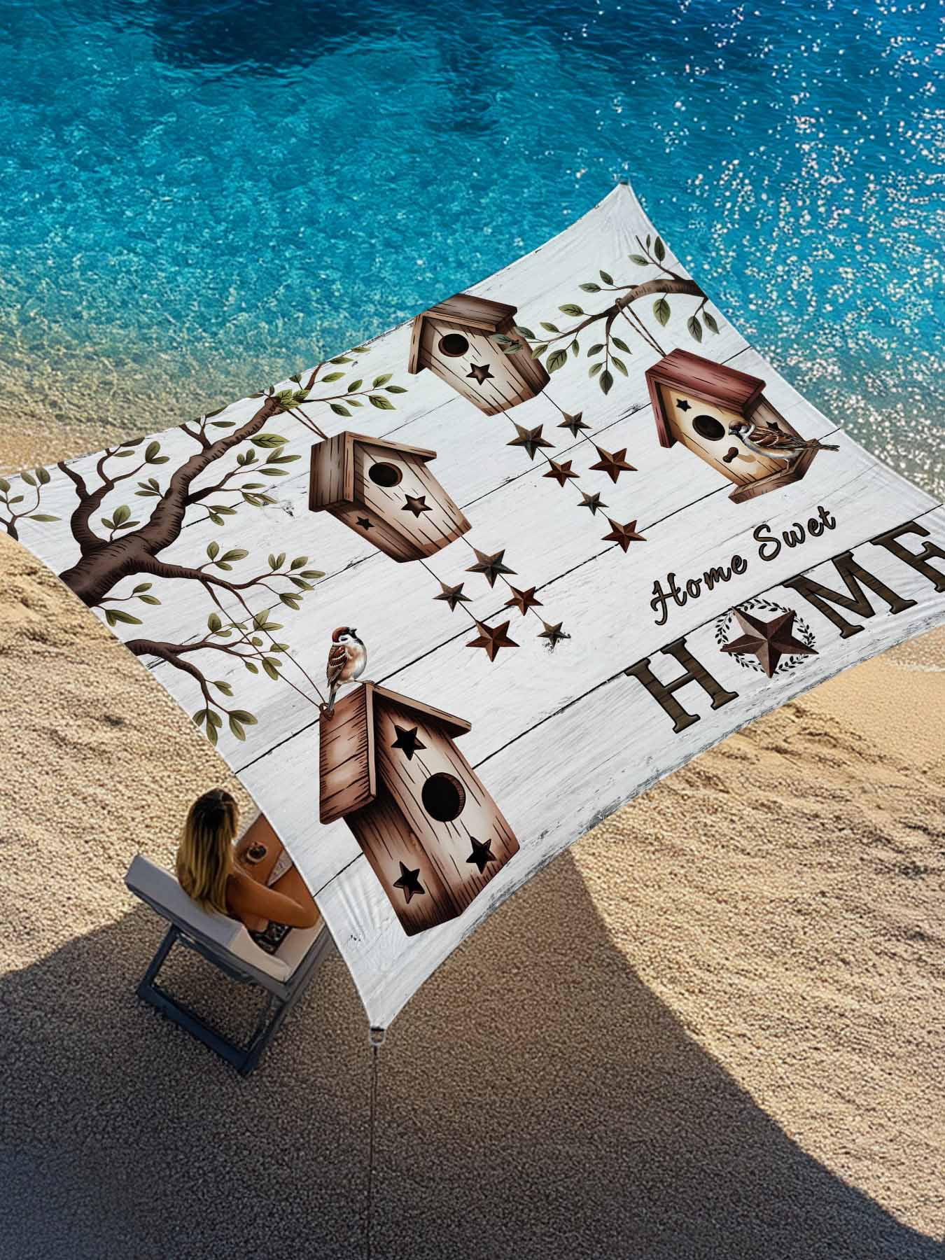 Bird Houses Sun Shade Sail 6.5' x 10', Sparrows Home Sweet Branch Star ...