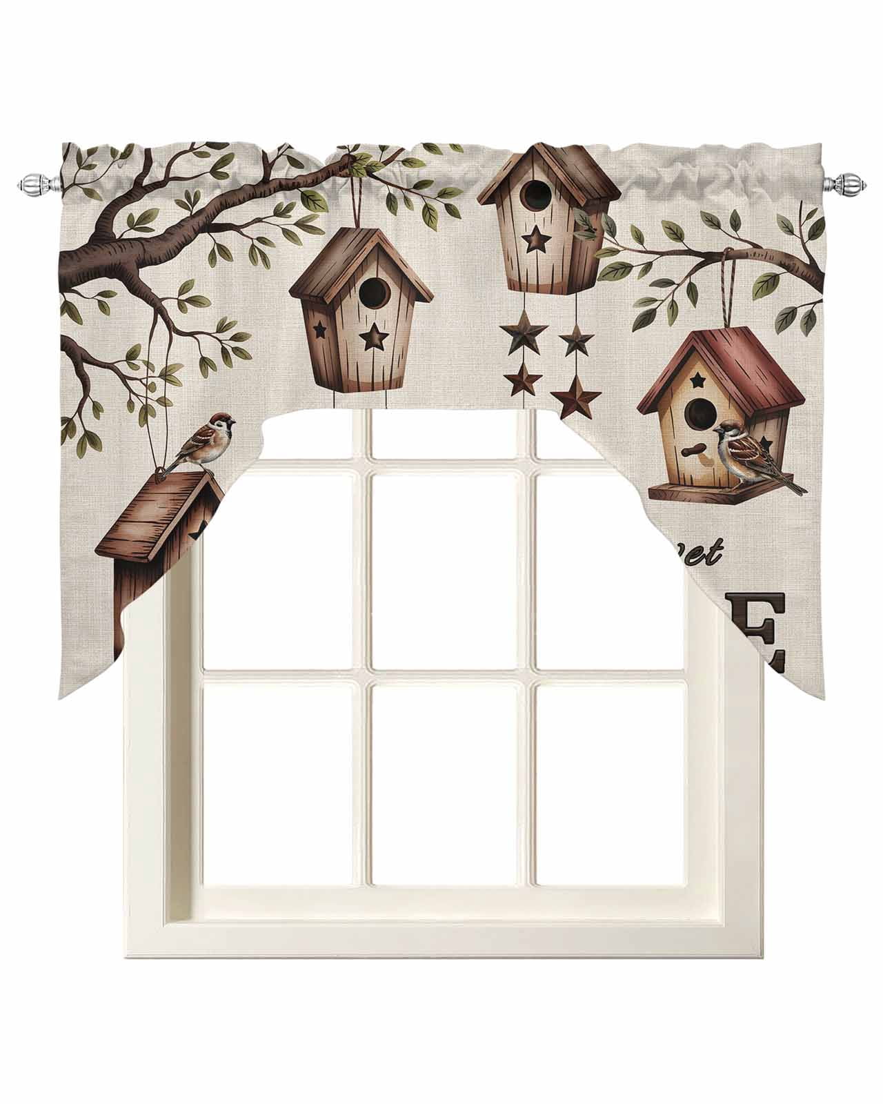 Bird Houses Swag Valances for Windows 56 x 36 Rod Pocket Light ...
