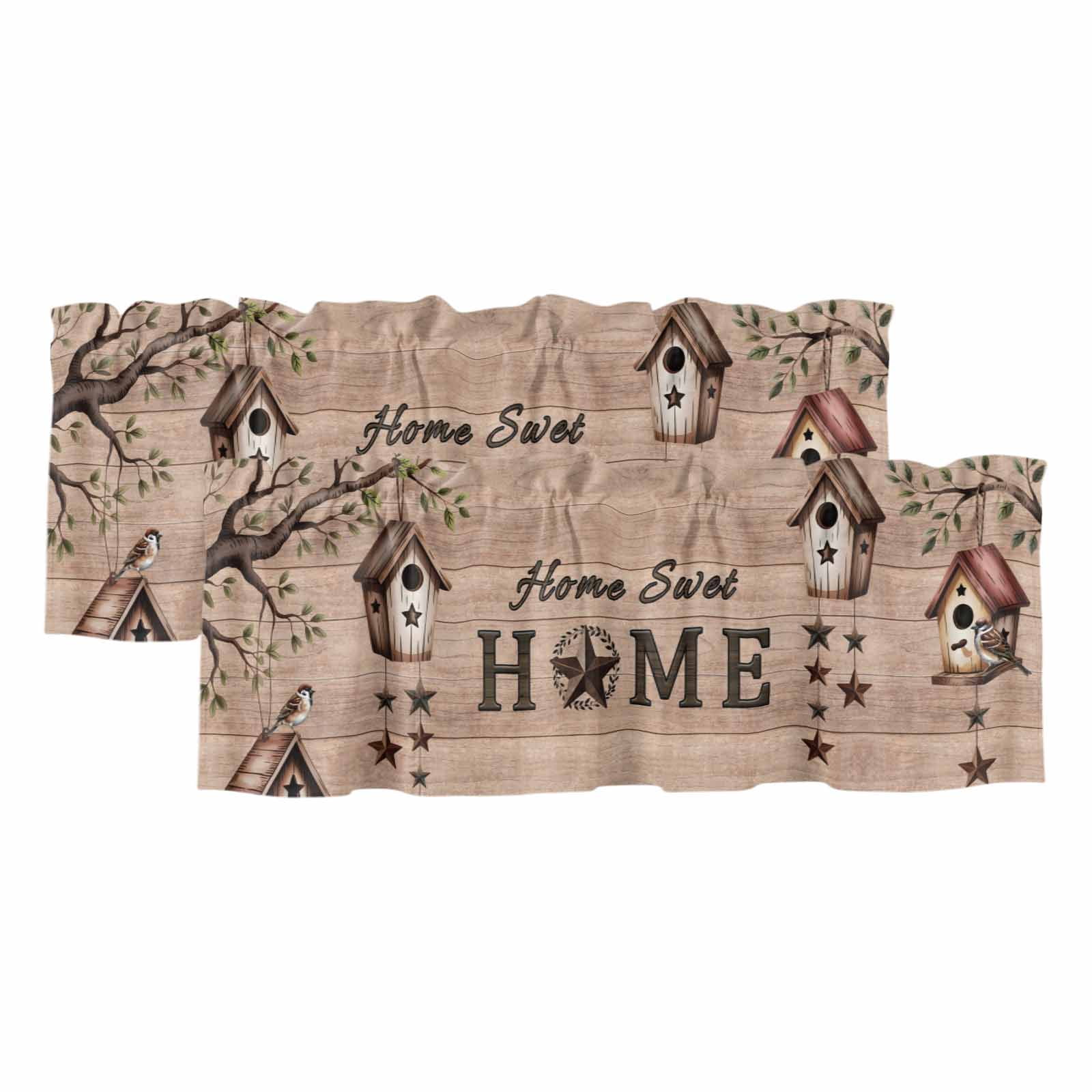 Bird Houses Window Valance, Sparrows Home Sweet Branch Star Brown Wood ...