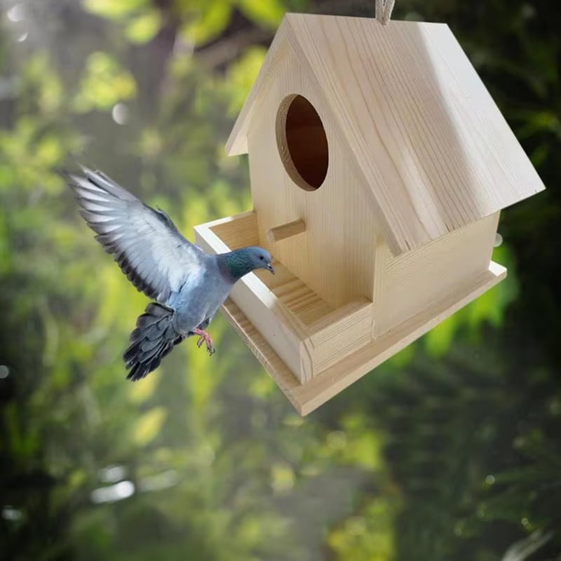 Bird Houses for Outside Hangable Wooden Bird Feeder Box with Pole Pet ...