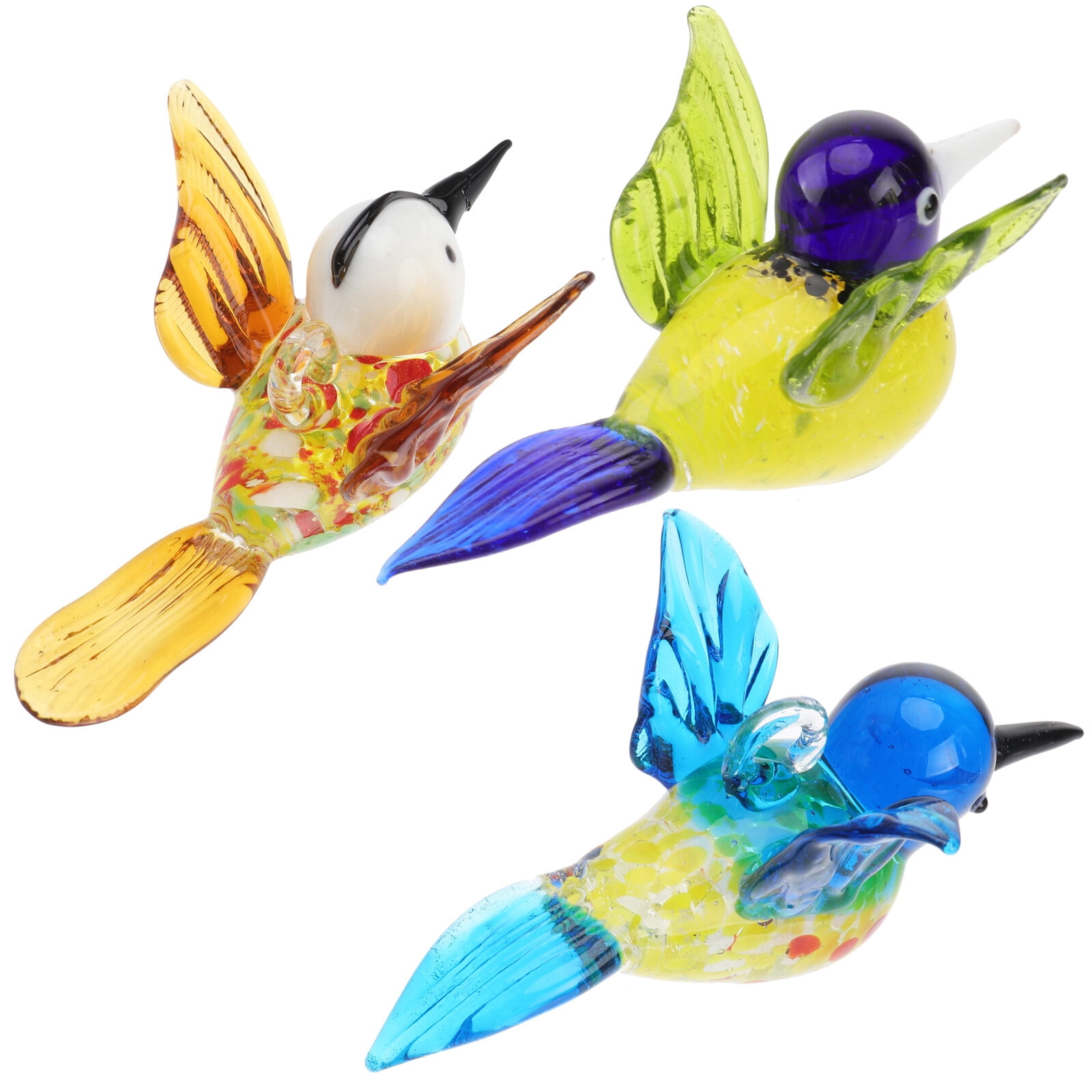 HOOWIFFY Handmade Glass Hummingbird Tabletop Ornament Set of 3 ...