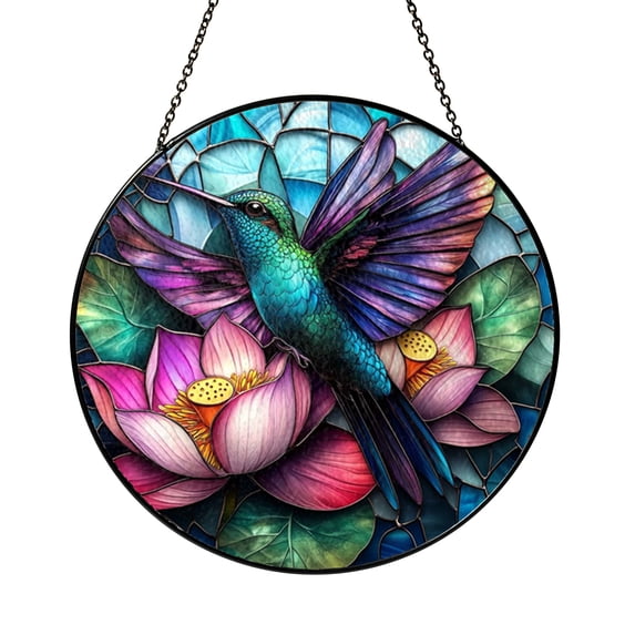 Bird Hummingbird Floral Stained Glass Style Suncatcher Panel ...