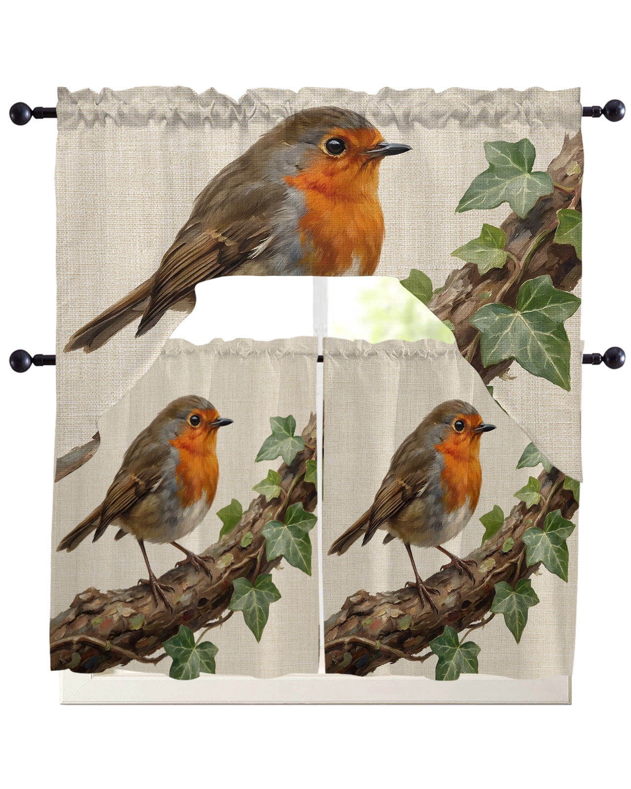 Bird Kitchen Curtains Set for Windows 3 Piece Cafe Curtains 24 Inch ...
