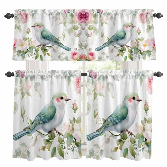 Bird Kitchen Curtains Set for Windows, Spring Flower Curtains Valance ...