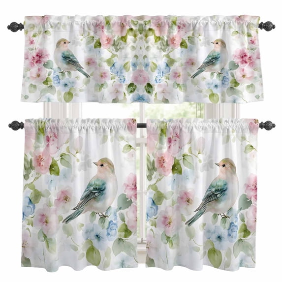 Bird Kitchen Curtains Set for Windows, Spring Flower Curtains Valance ...