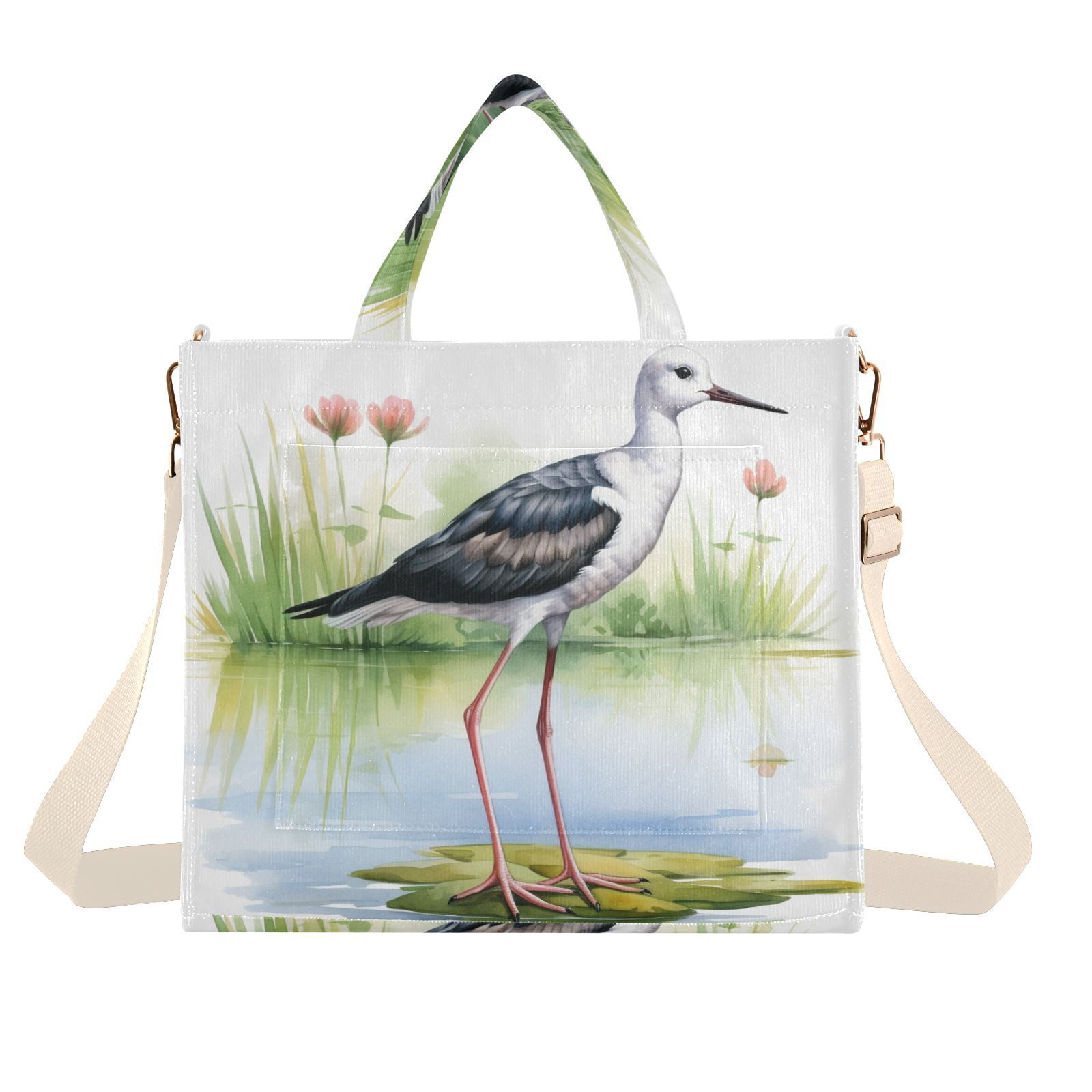 Bird Lake Lotus Leaf Grass Corduroy Tote Bag Handbag Large Messenger ...