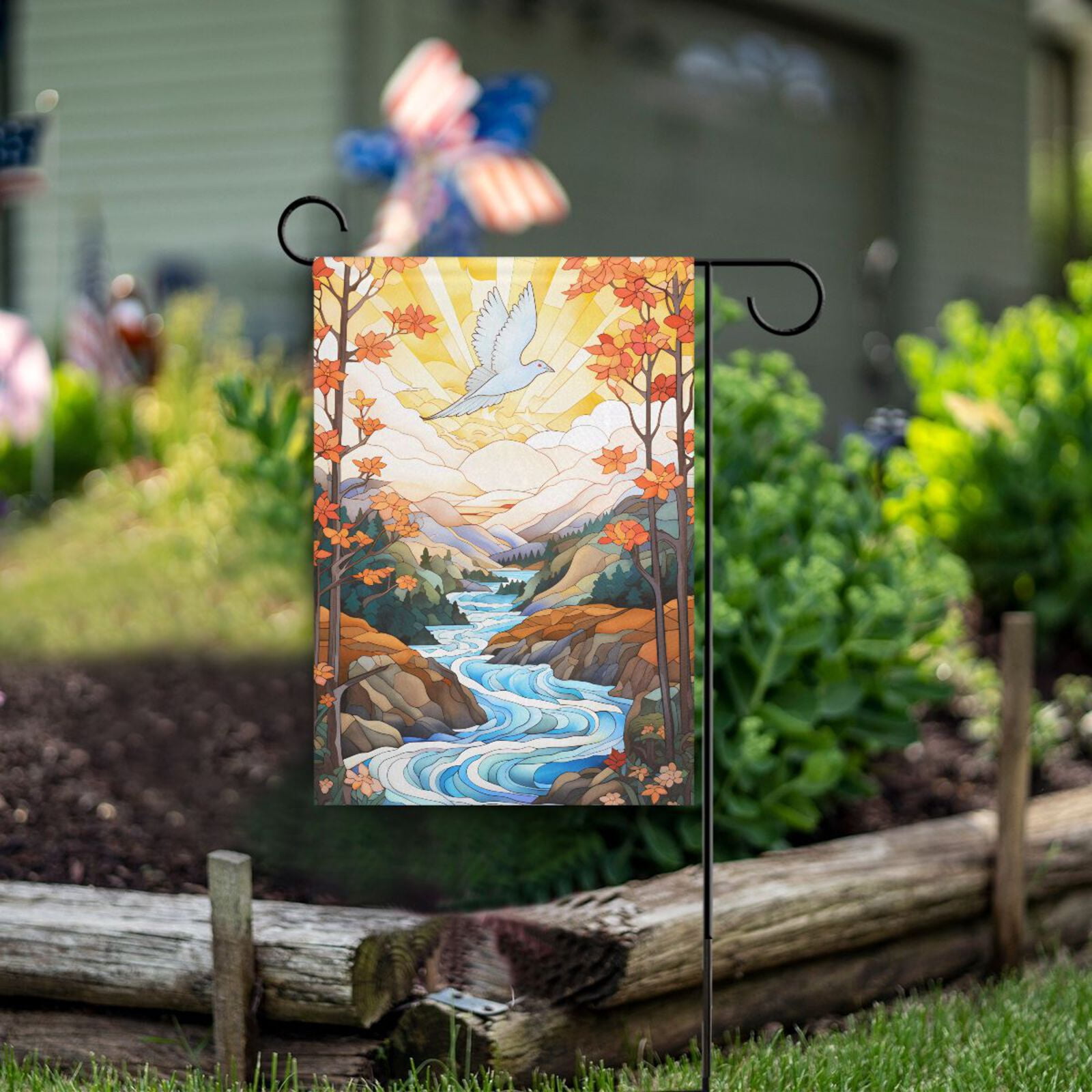 Bird Lake Trees Line Garden Flag Double Sided Outdoor Banners for ...