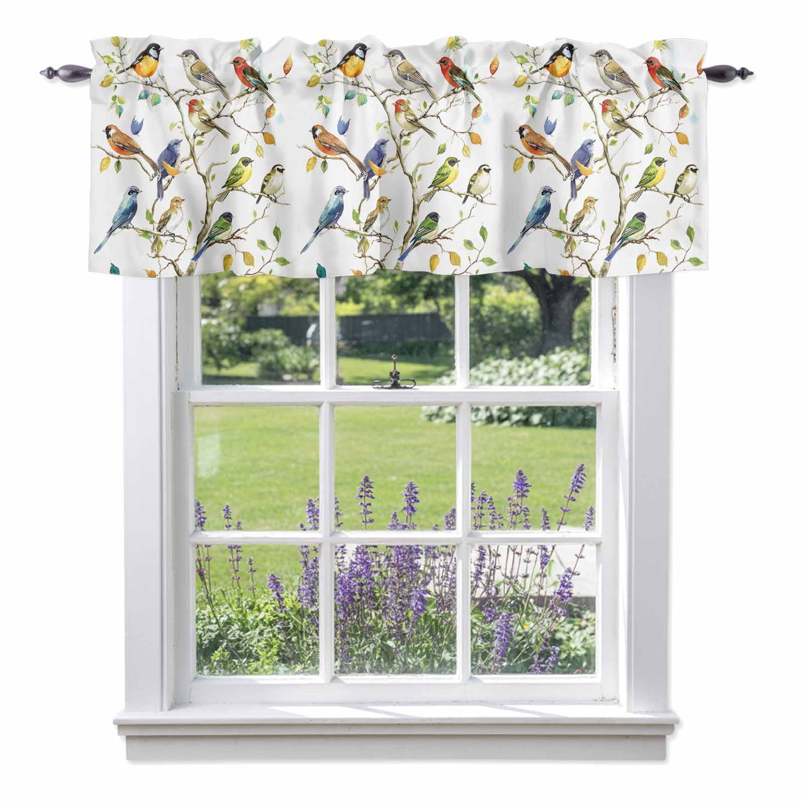 Bird Leaf Kitchen Curtain Valances for Windows Farmhouse Short Curtains ...