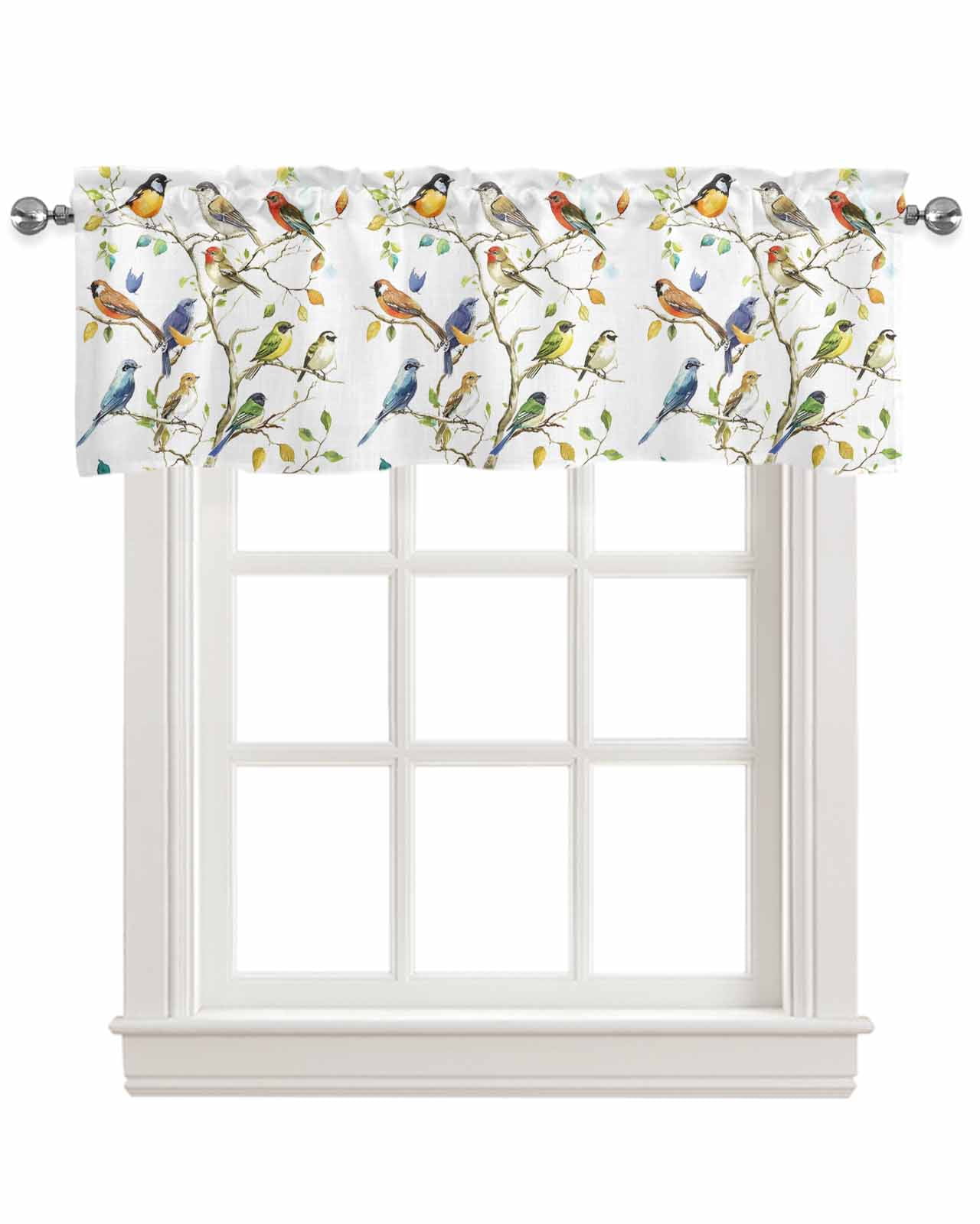 Bird Leaf Kitchen Valances for Windows Farmhouse Linen Window Valance ...