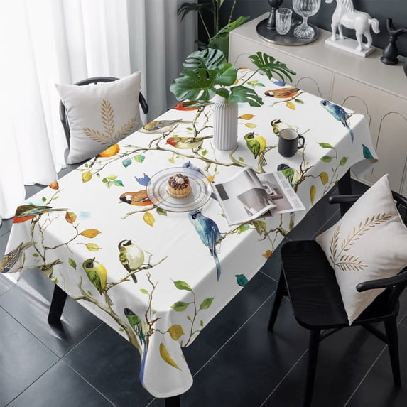 Bird Leaf Table Cloth Waterproof Tablecloths, Spring Summer Tree Branch ...