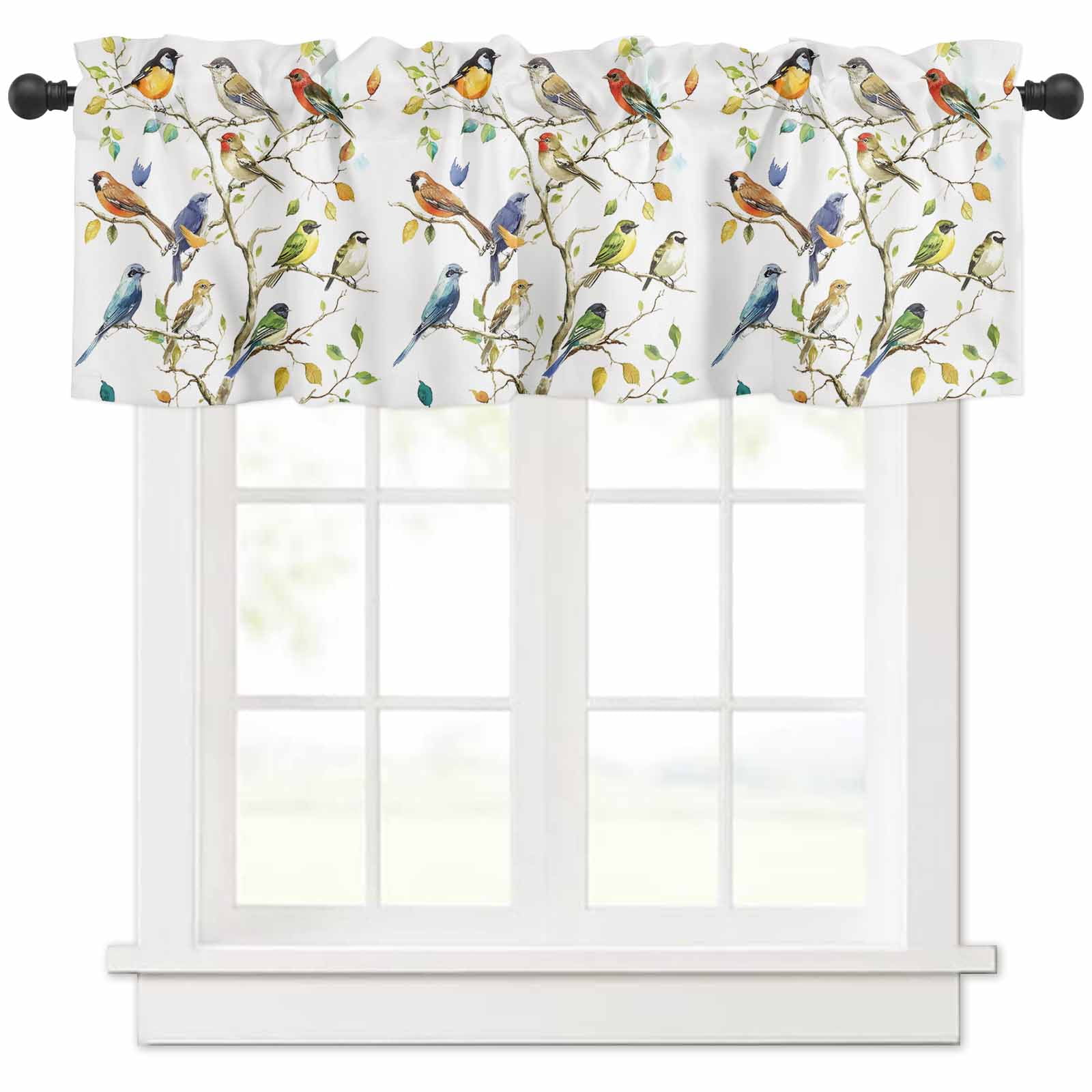 Bird Leaf Valances for Windows Farmhouse Kitchen Curtains Valances Rod ...