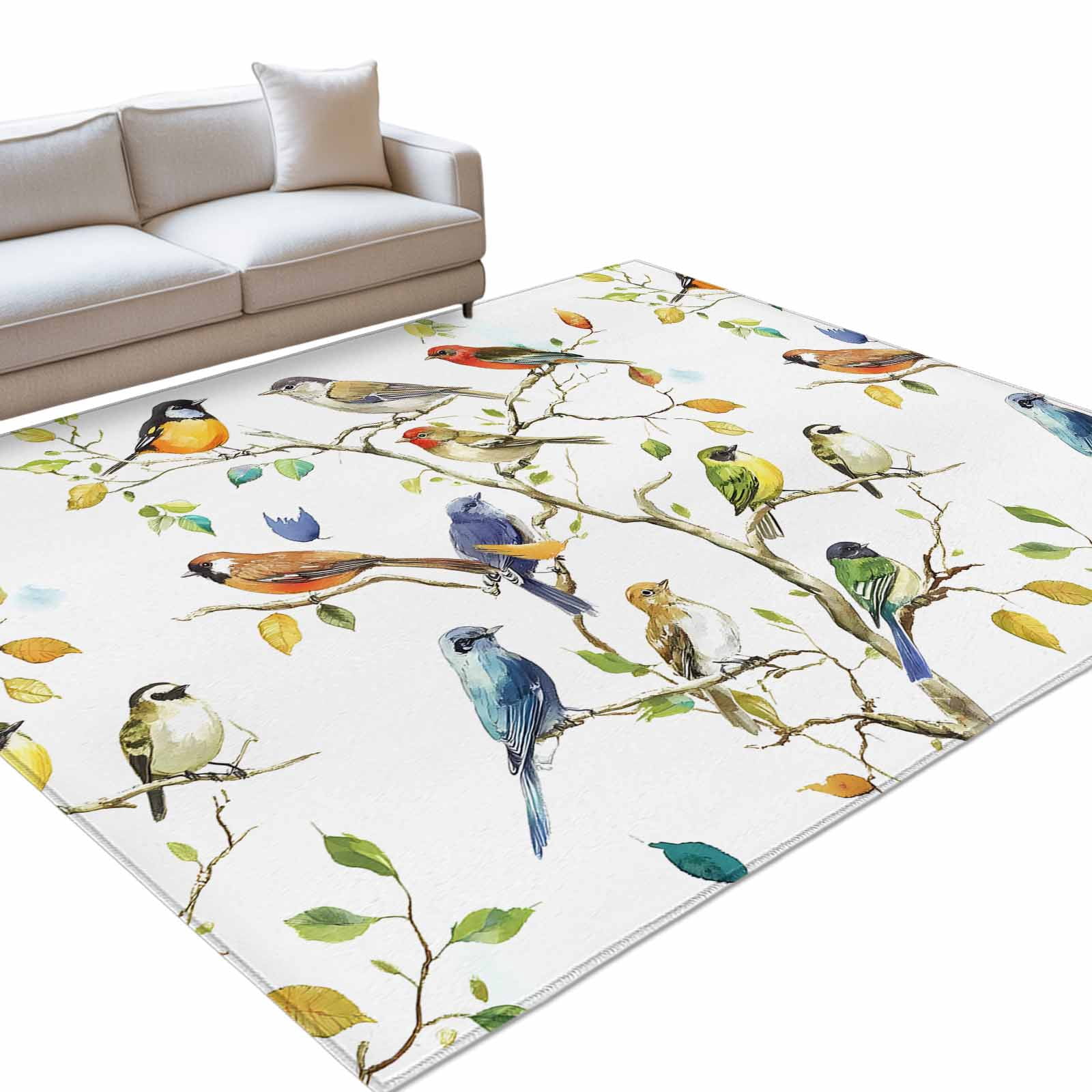 Bird Leaf Washable Rug 3x5 Area Rug for Living Room Bedroom Non Slip ...