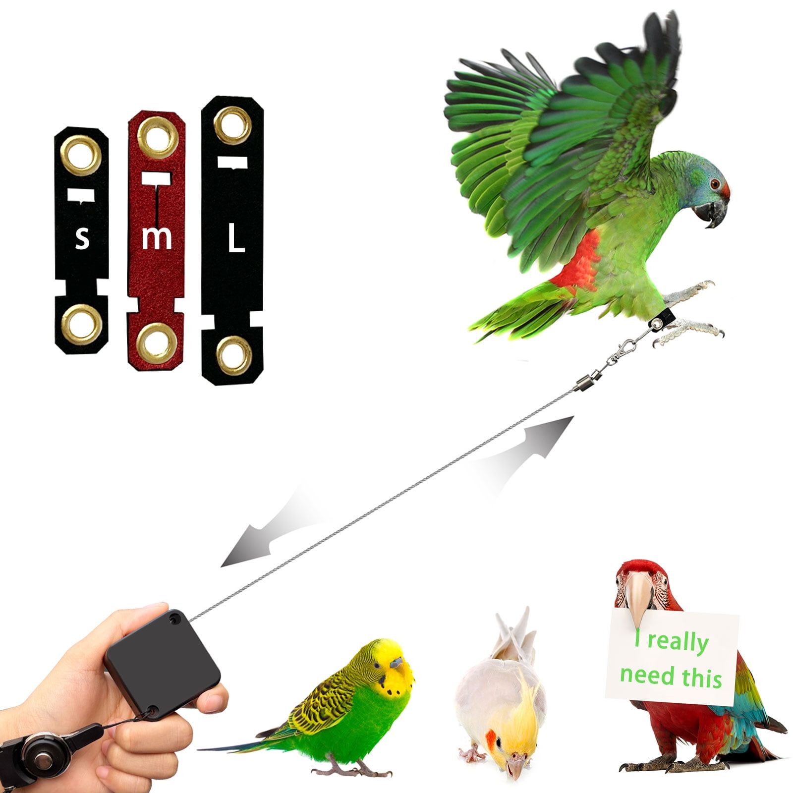 Bird Leash,Parrot Harness,6.5Ft Retractable Anti-Bite Bird Harness ...
