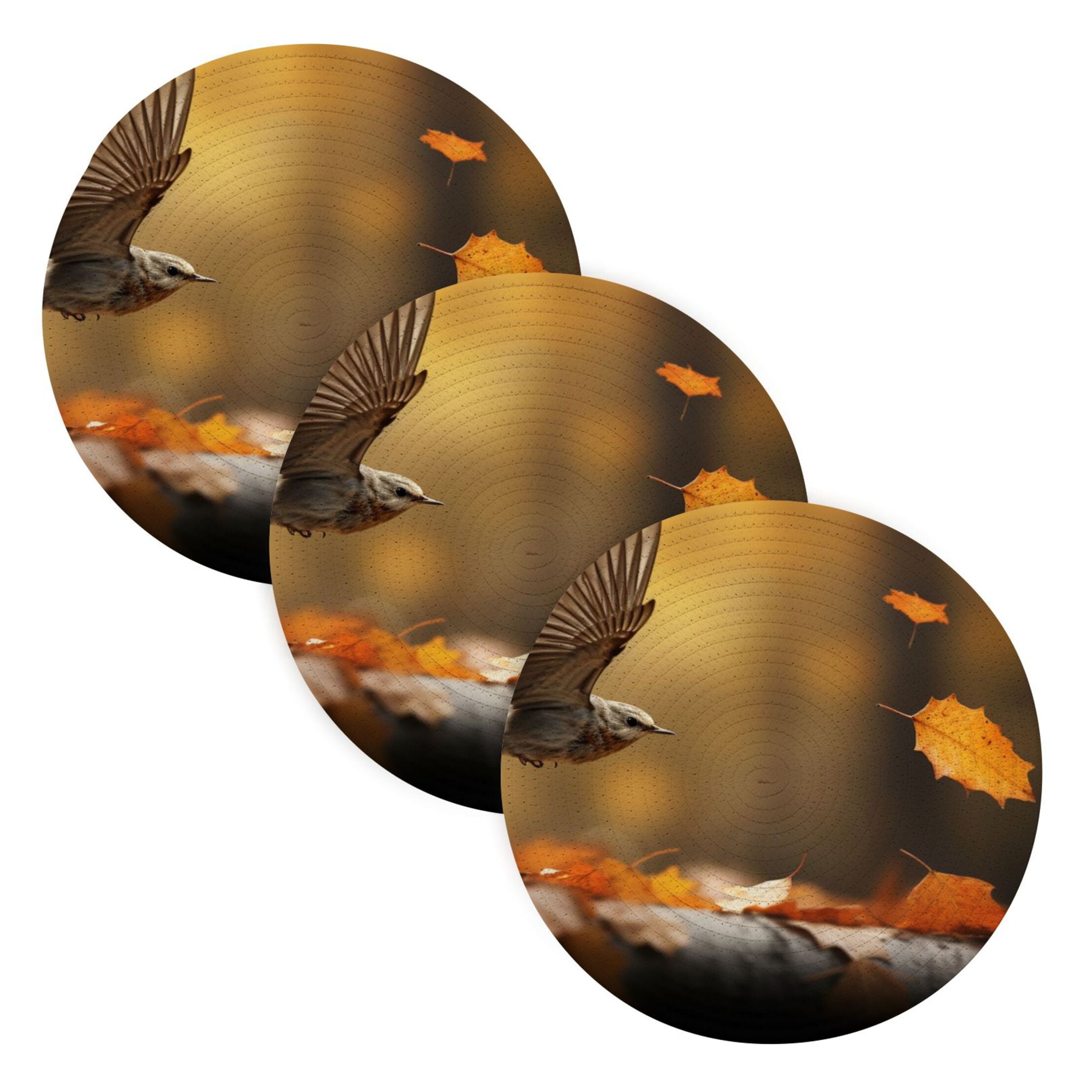 Bird Leaves Wood Trivet Mats Woven Pot Holders 3Pcs Non-Slip Heat ...