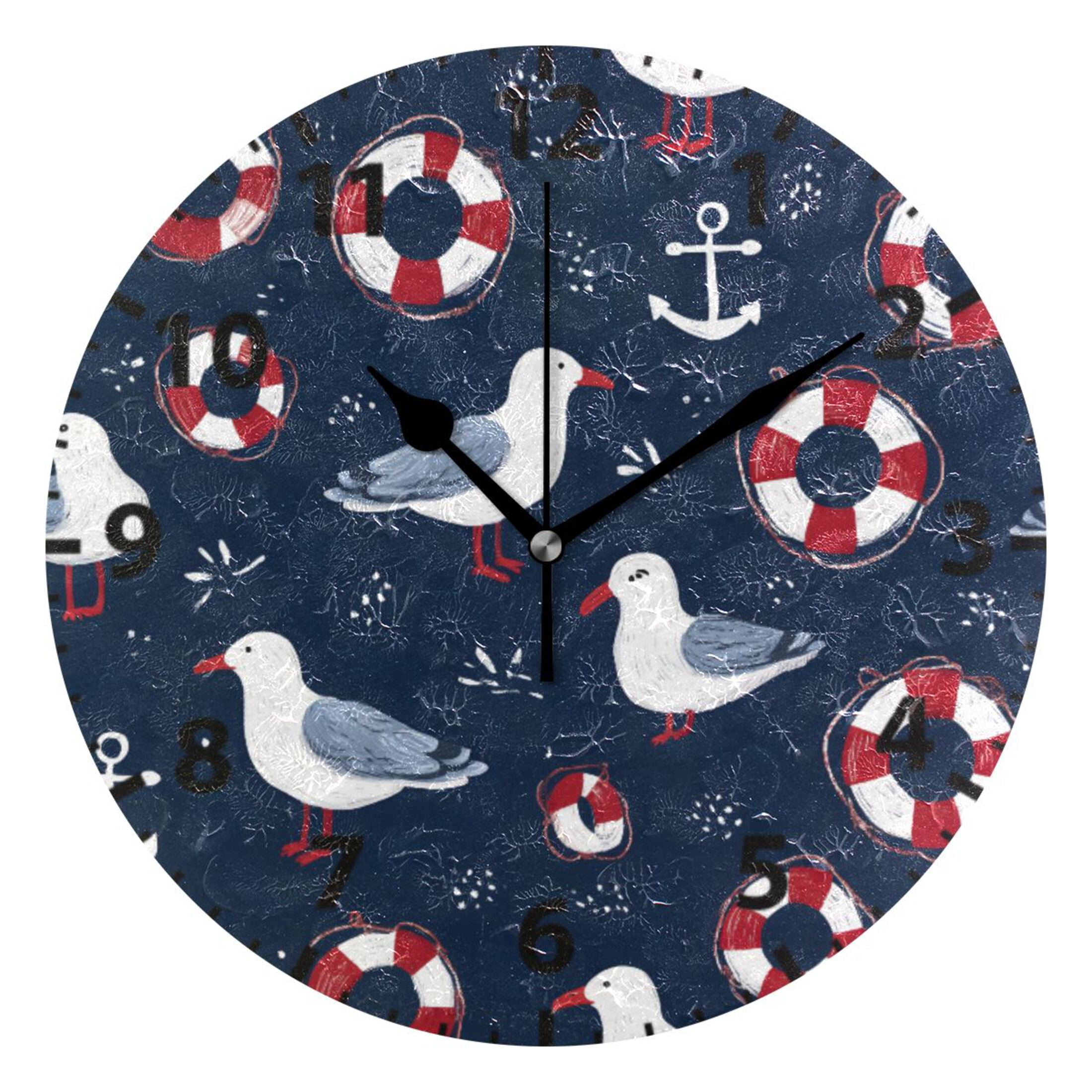 Bird Lifebuoy Wall Clock 10in Round Artistic Oil Painting Home Decor ...