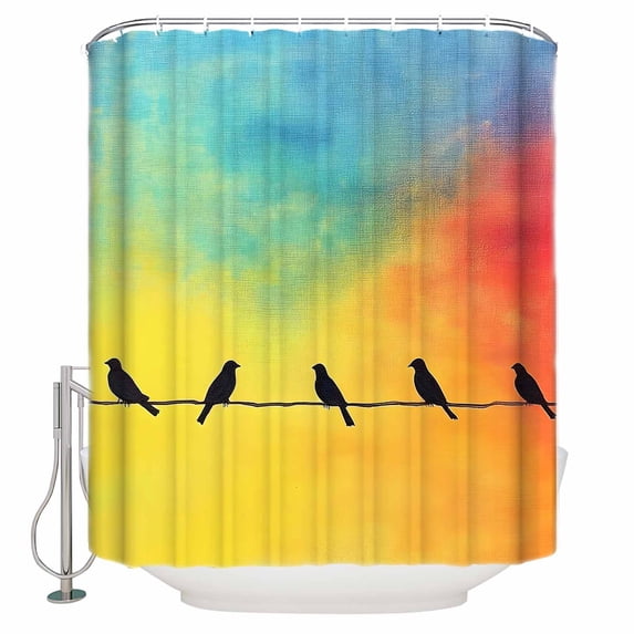 Bird Line Abstract Bathroom Shower Curtains with 12 Hooks Polyester ...