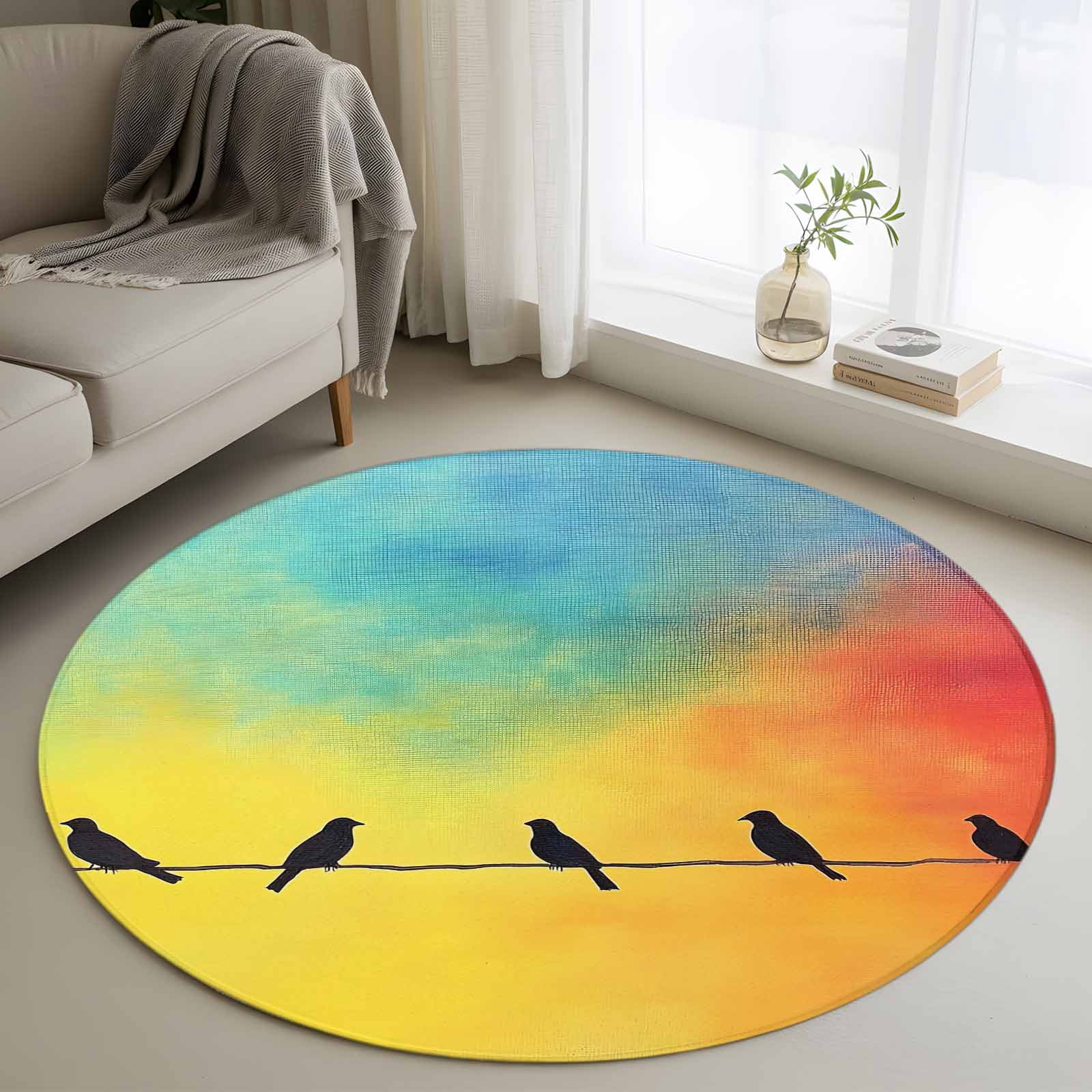 Bird Line Abstract Round Area Rug 3 FT, Small Kitchen Bathroom Mats ...