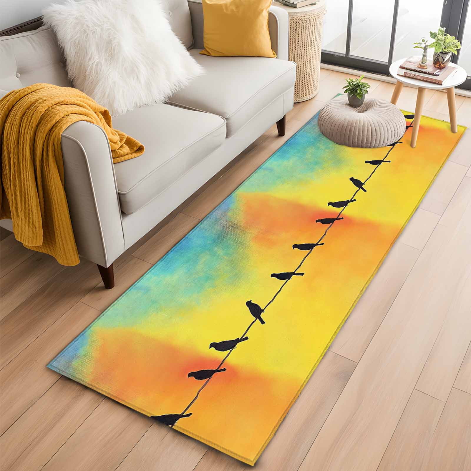 Bird Line Abstract Runner Rug 2x6 FT,Non Slip Hallway Rugs,Orange Blue ...