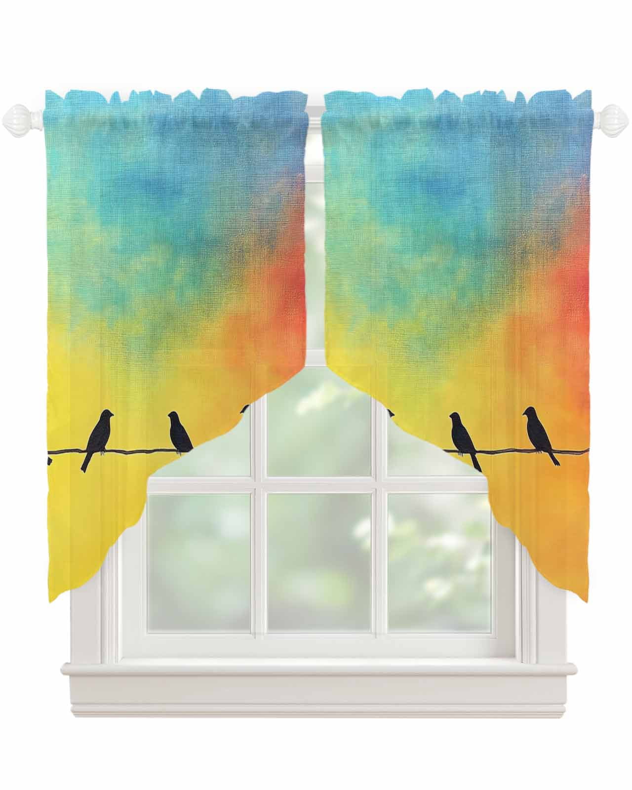 Bird Line Abstract Swag Valances for Windows, Orange Blue Ombre ...