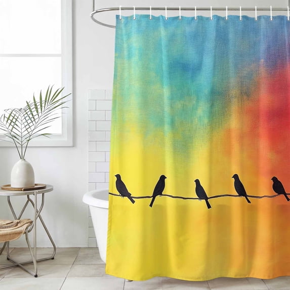 Bird Line Abstract Waterproof Fabric Shower Curtain,Orange Blue Ombre ...