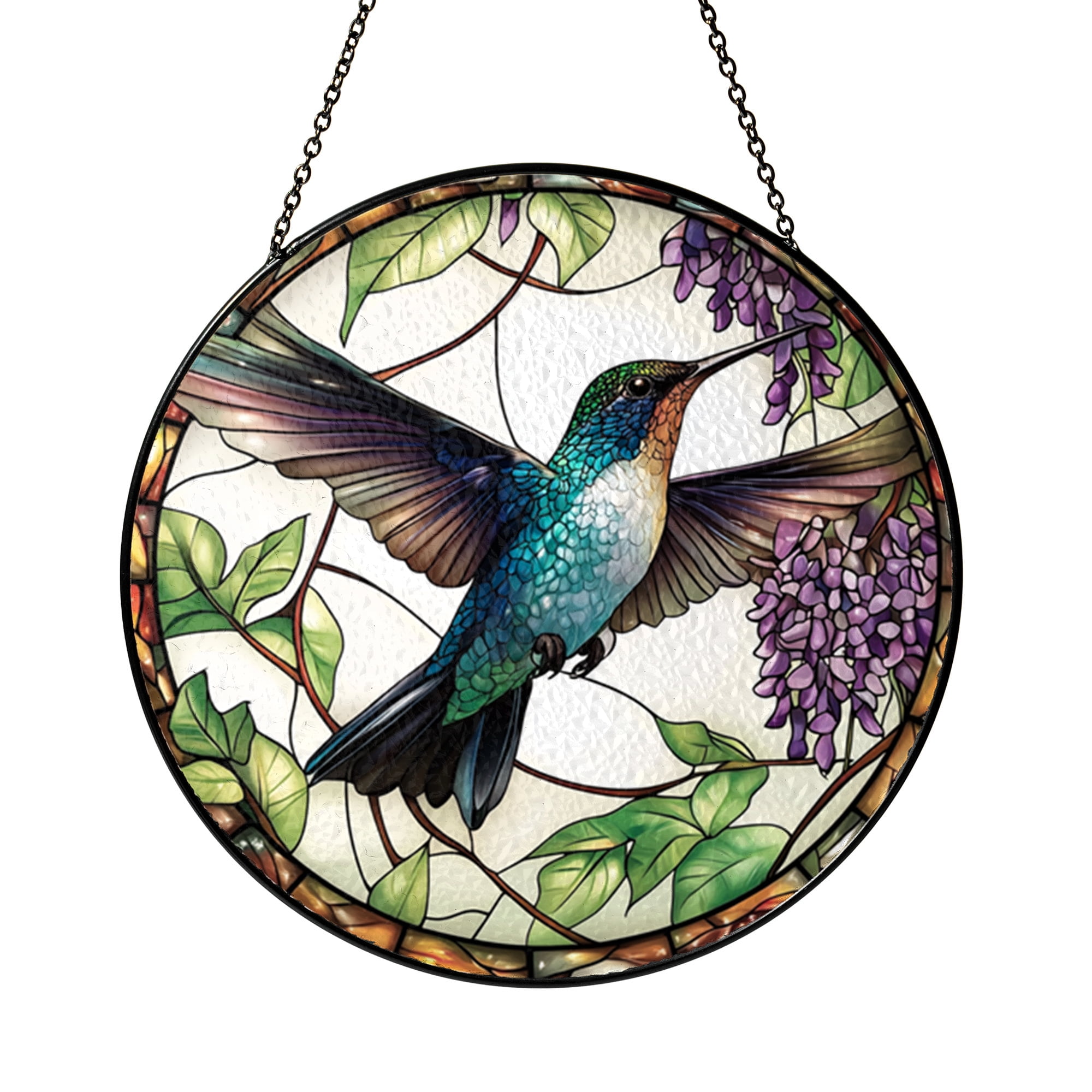 Bird Lover Hummingbird Stained Glass Suncatcher, Round Window Decor ...