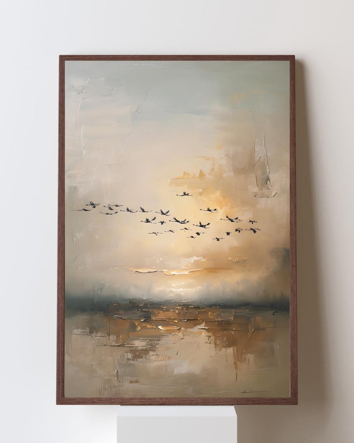 Bird Migration Sunrise Wall Art, Wabi Sabi Flying Birds, Neutral ...