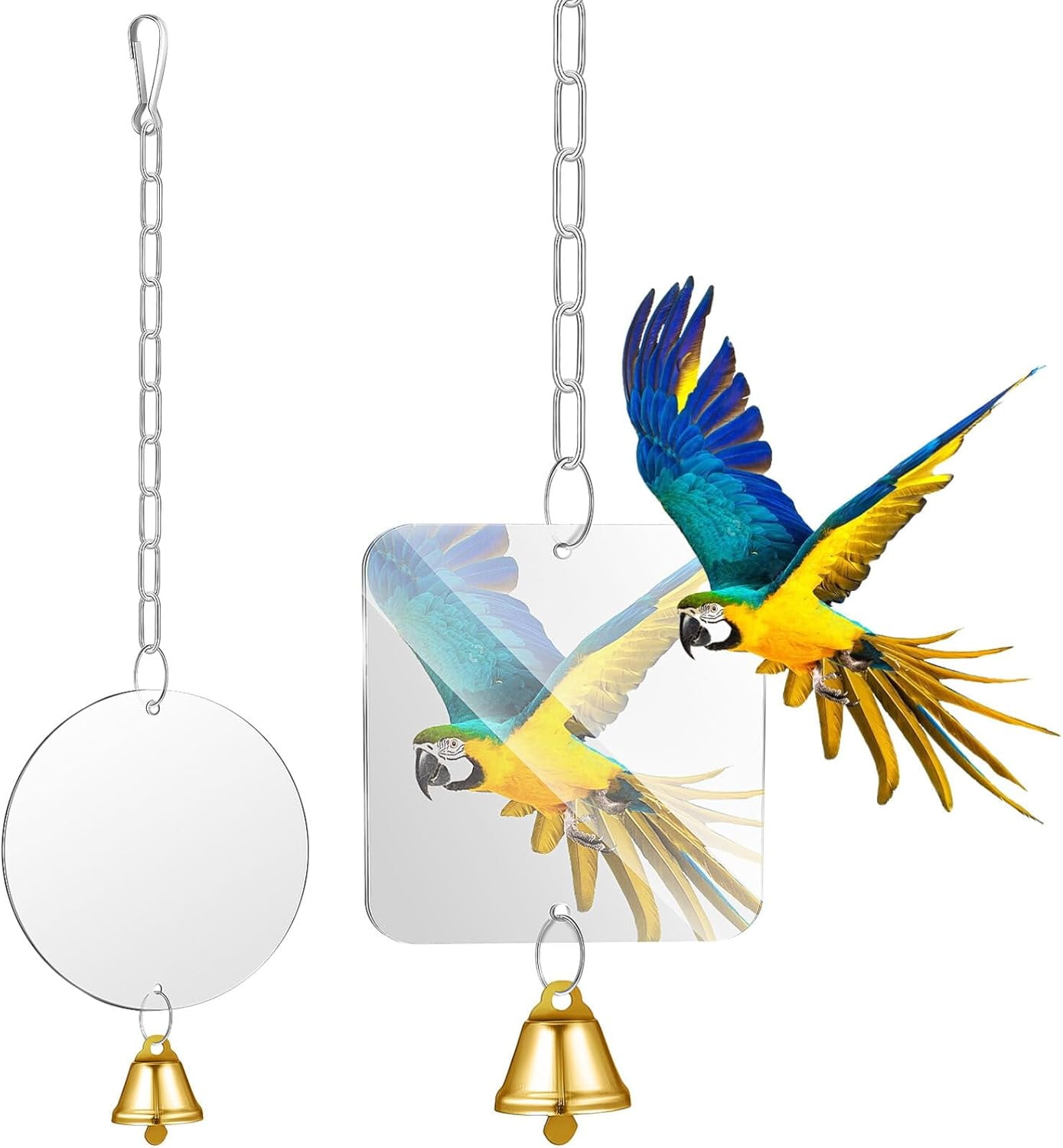 Bird Mirror for Cage, 2Pcs Bird Mirror with Bell Acrylic Parakeet ...