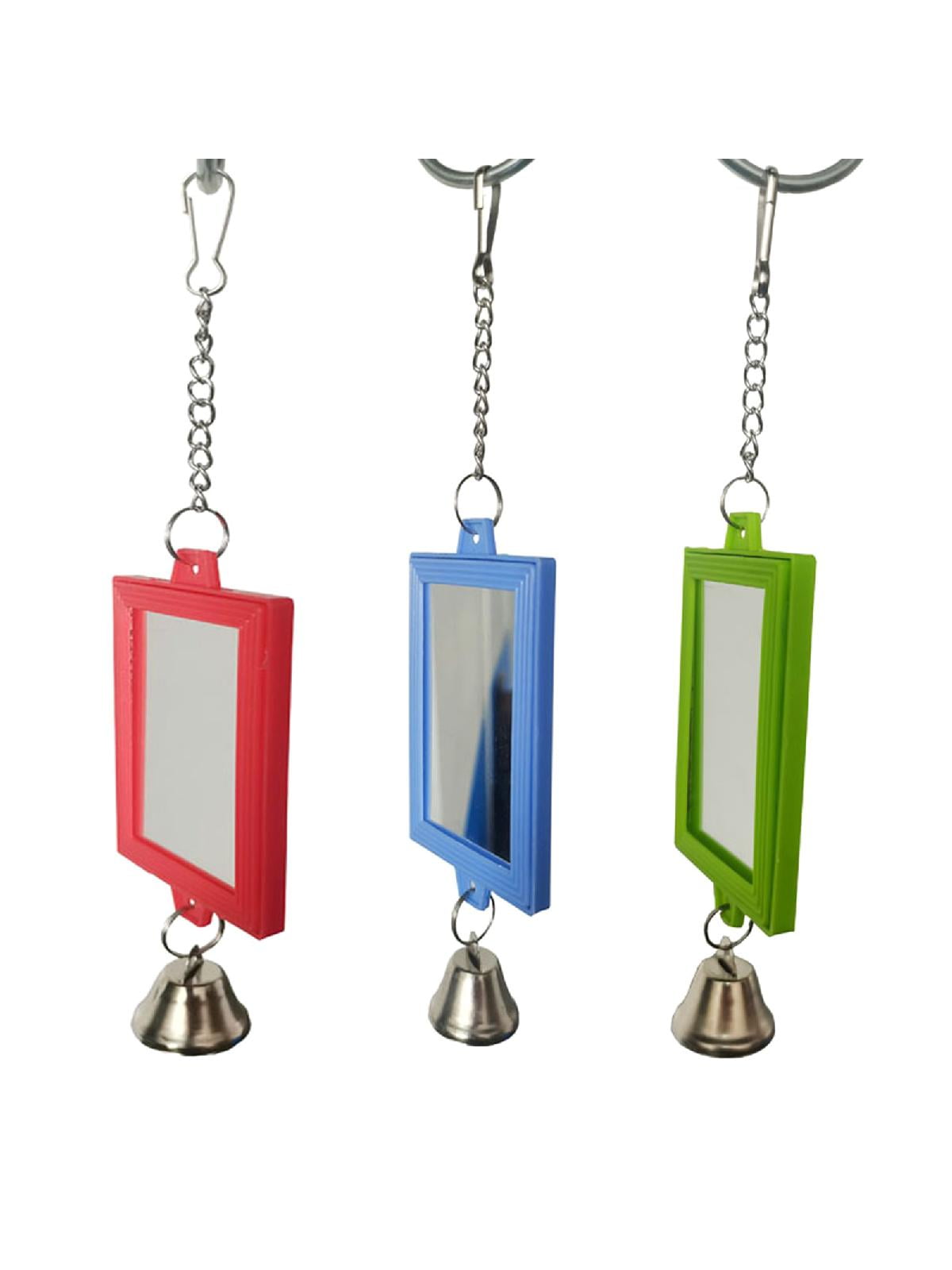 Bird Mirrors for Cage Acrylic Mirror with Bells Plastic Metal Hanging ...