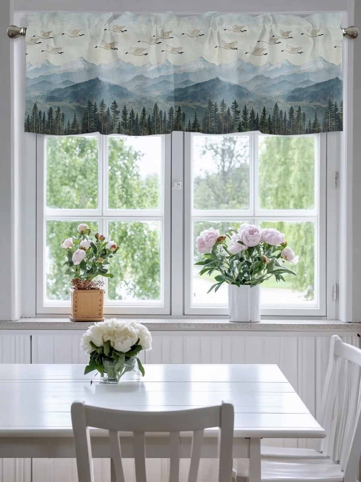 Bird Mountain Forest Nature Landscape Valances for Windows,Kitchen ...