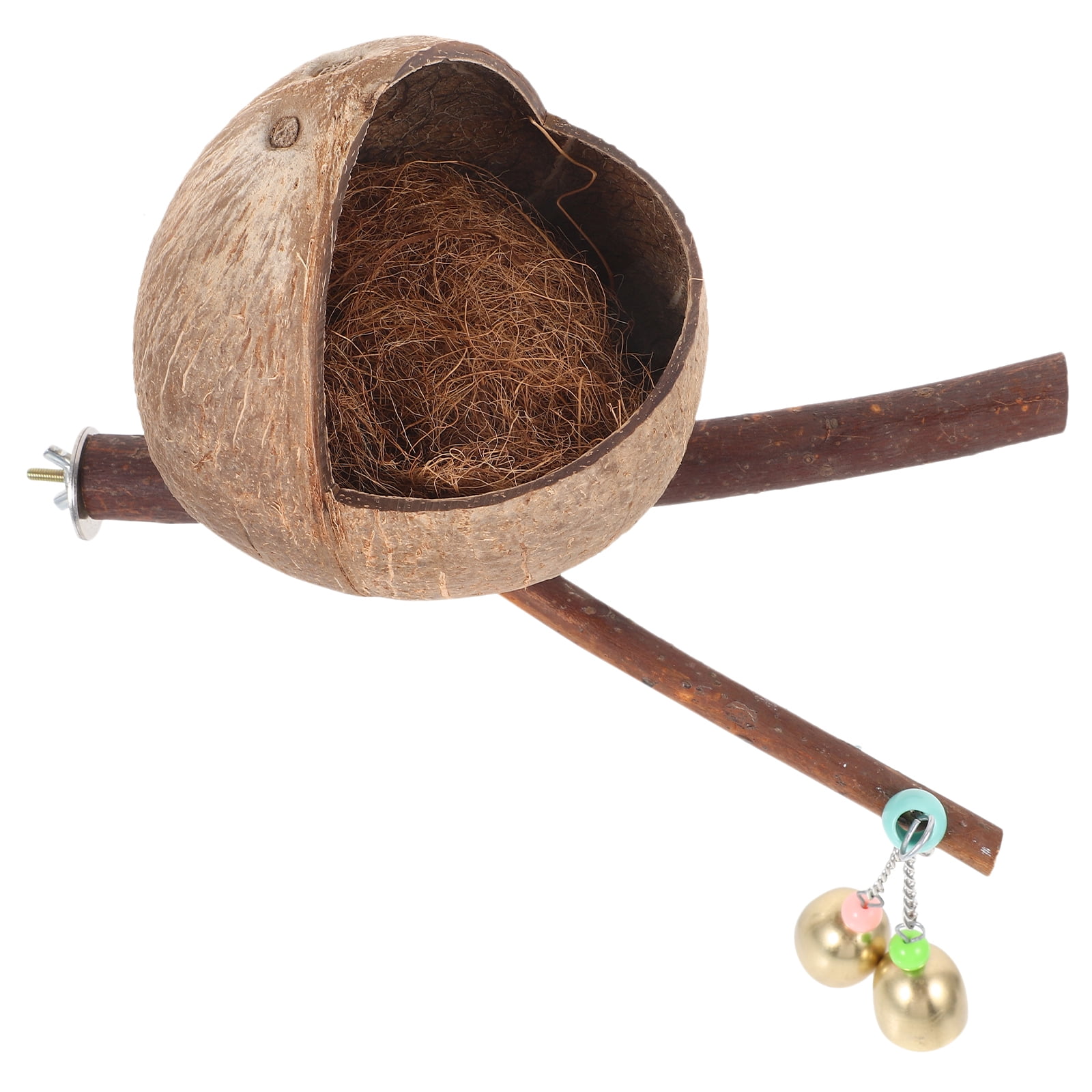 Coconut Shell Bird Nest for Small Birds with Perch Light Brown Durable ...