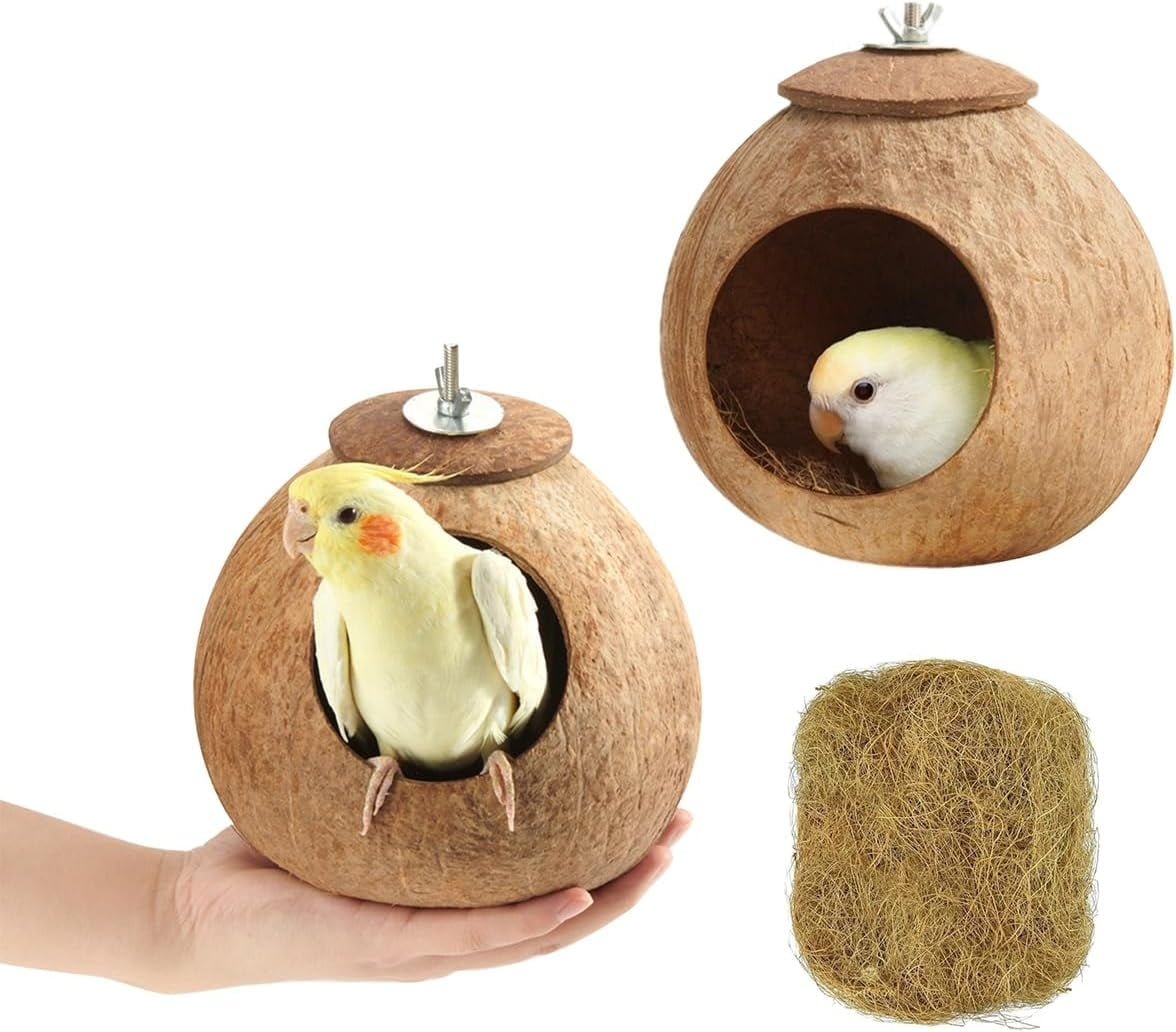 Bird Nest for Cage Natural Coconut Shell Birds House 2 Pack Parakeet ...