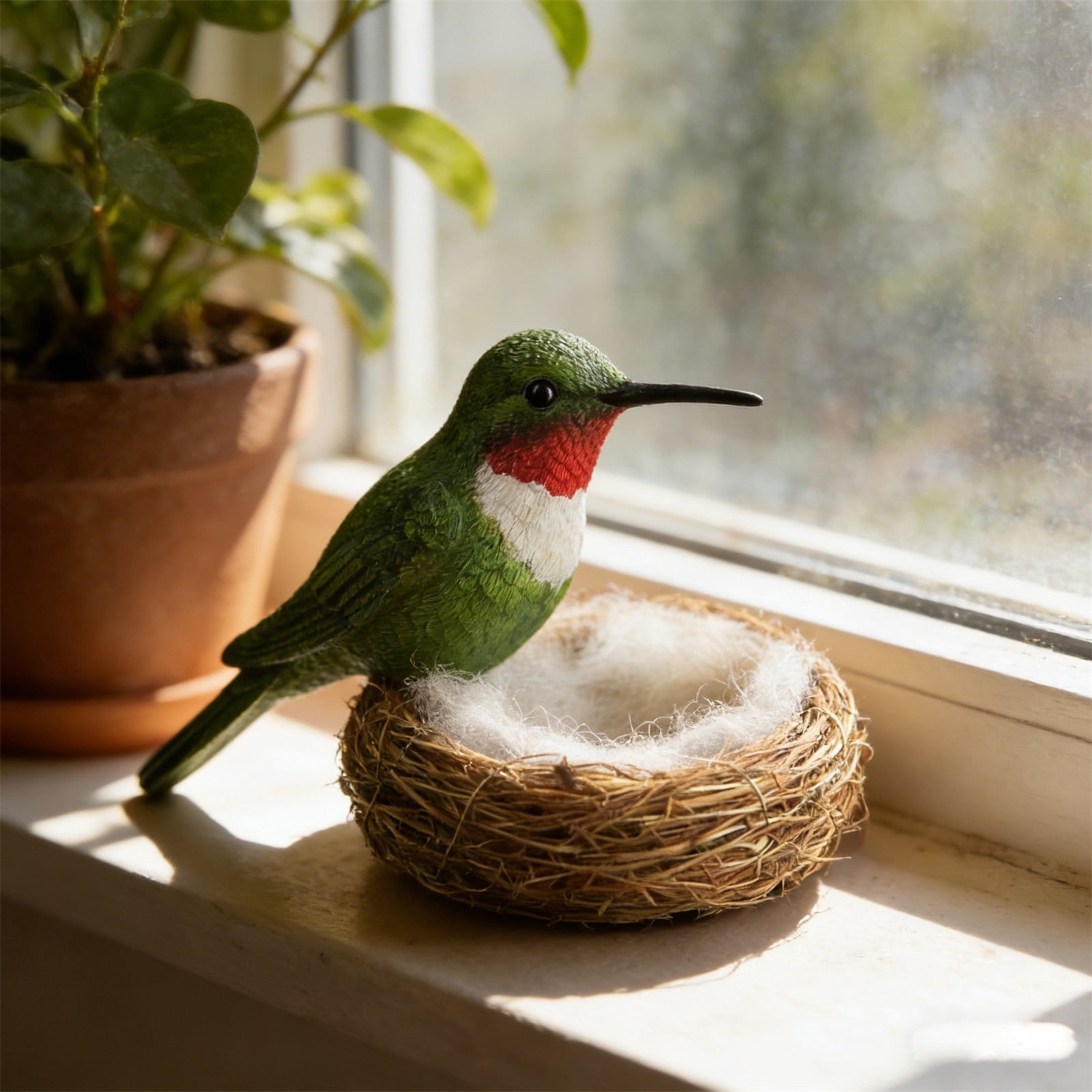 Bird Nest Figurine Ornament, Realistic Hummingbird & Bluebird Statue ...