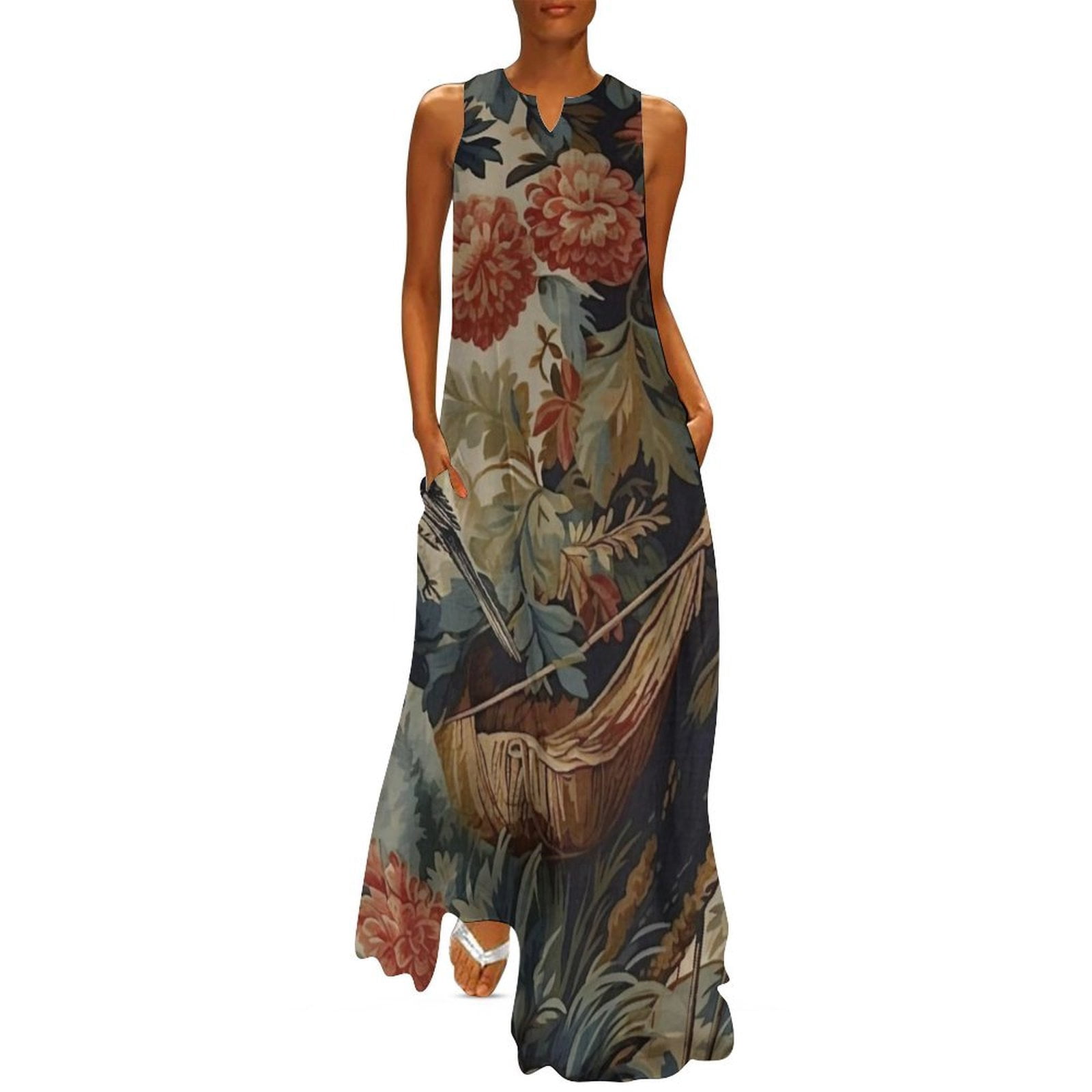 Bird Nest Floral Print Long Dress luxury evening dresses women clothing ...
