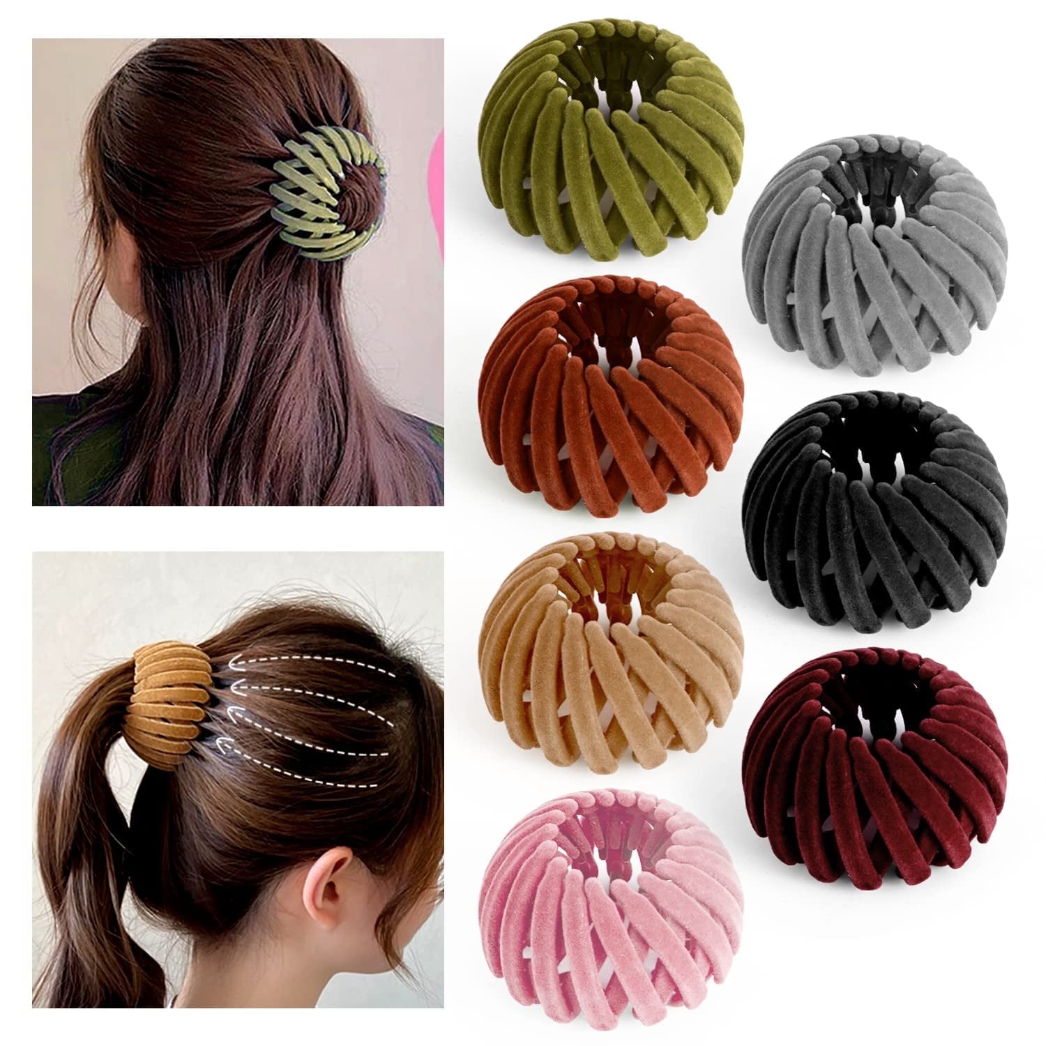 Happon 7 Pcs Bird Nest Hair Clip, Expandable Ponytail Holder, Velvet ...