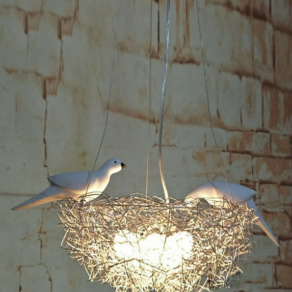Bird Nest Lamp 5 Lights Pendant Light Fixture Metal Glass Woven Nest ...