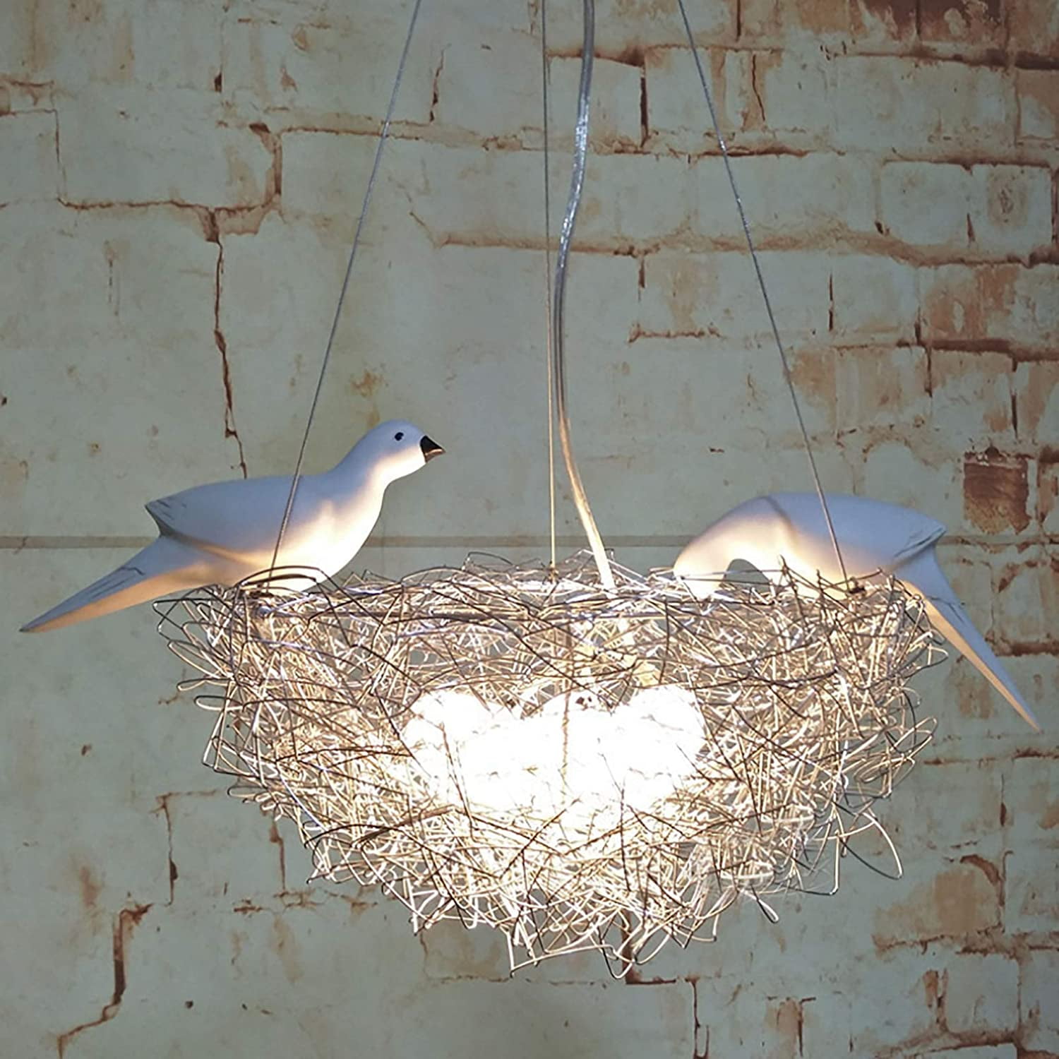 Bird Nest Lamp 5 Lights Pendant Light Fixture Metal Glass Woven Nest ...