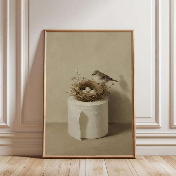 Bird Nest Toilet Paper Wall Art Bathroom Poster Minimalist Bird Poster ...