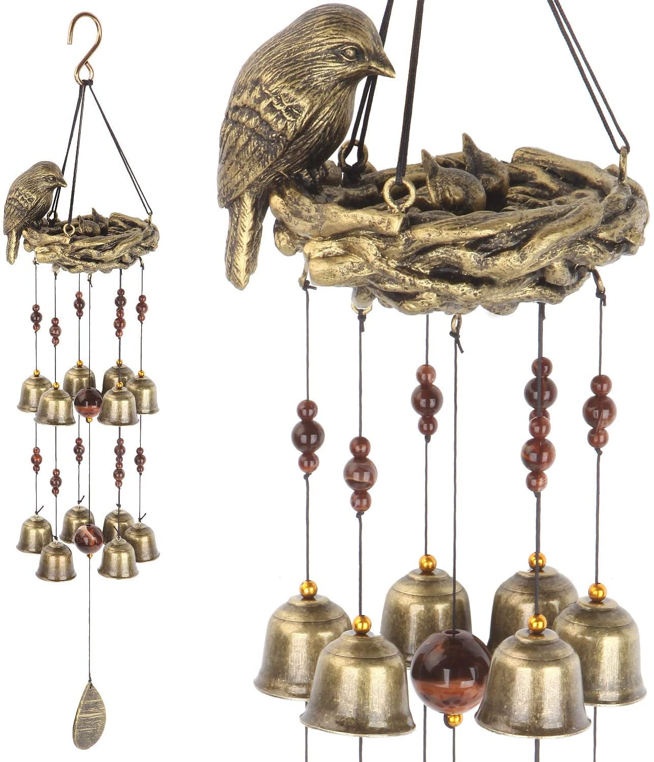Bird Nest Wind Chime, Bird Bells Chimes with 12 Wind Bells for Glory ...
