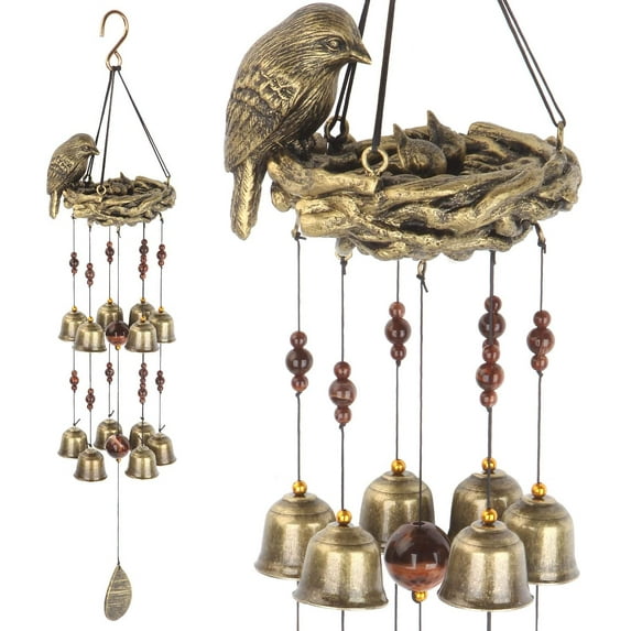 Bird Nest Wind Chime, Bird Bells Chimes with 12 Wind Bells for Glory ...