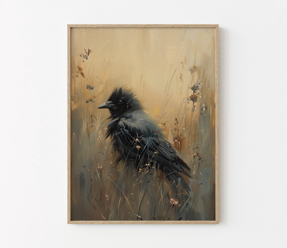 Bird Nested Oil Painting Print, Bird Wall Art, Dark Academia, Antique ...