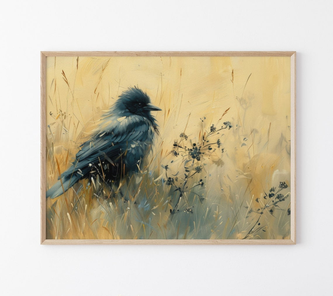 Bird Nested Oil Painting Print, Bird Wall Art, Dark Academia, Antique ...